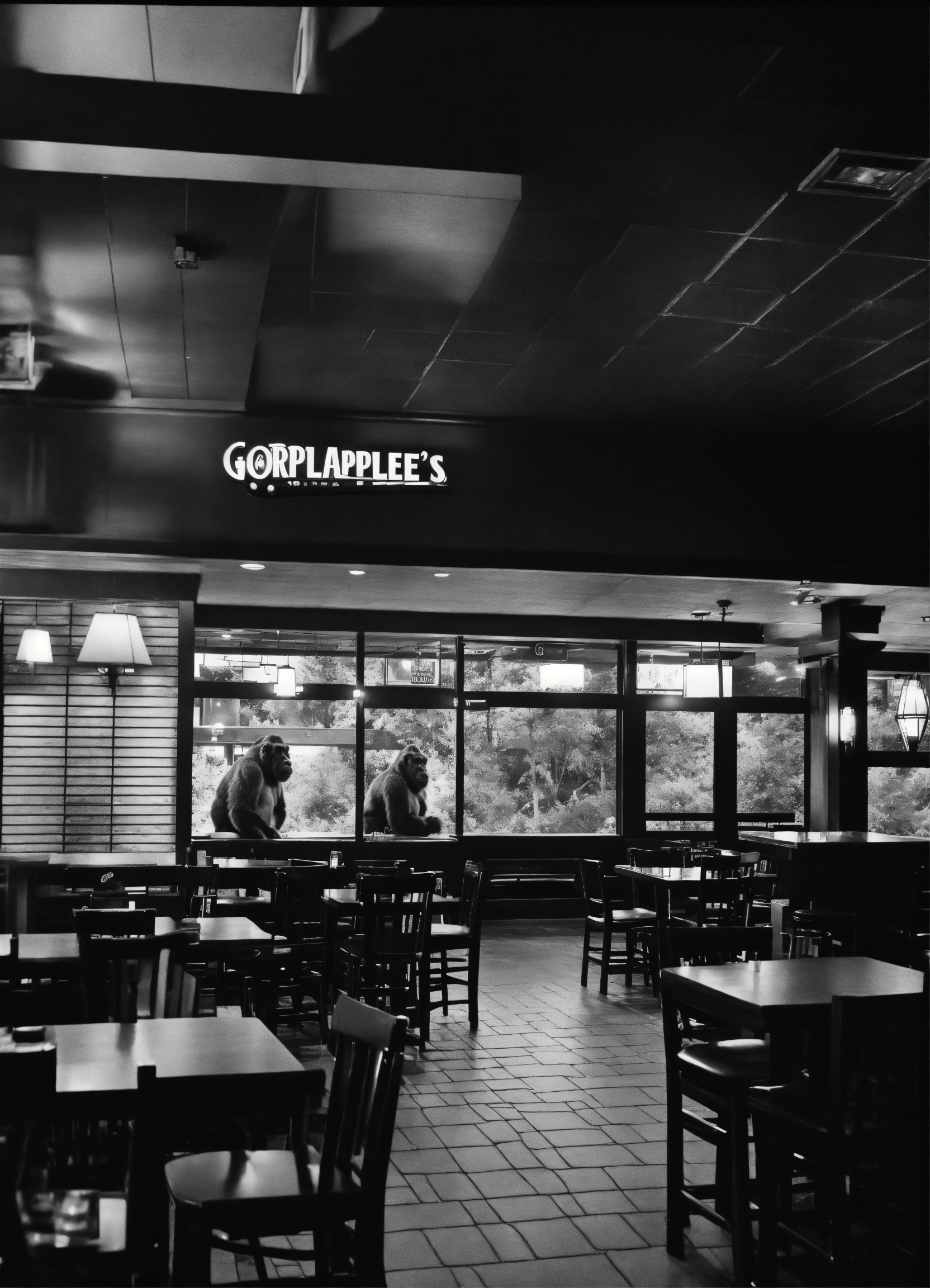 Lexica - Grainy black and white Security camera footage of gorillas in ...