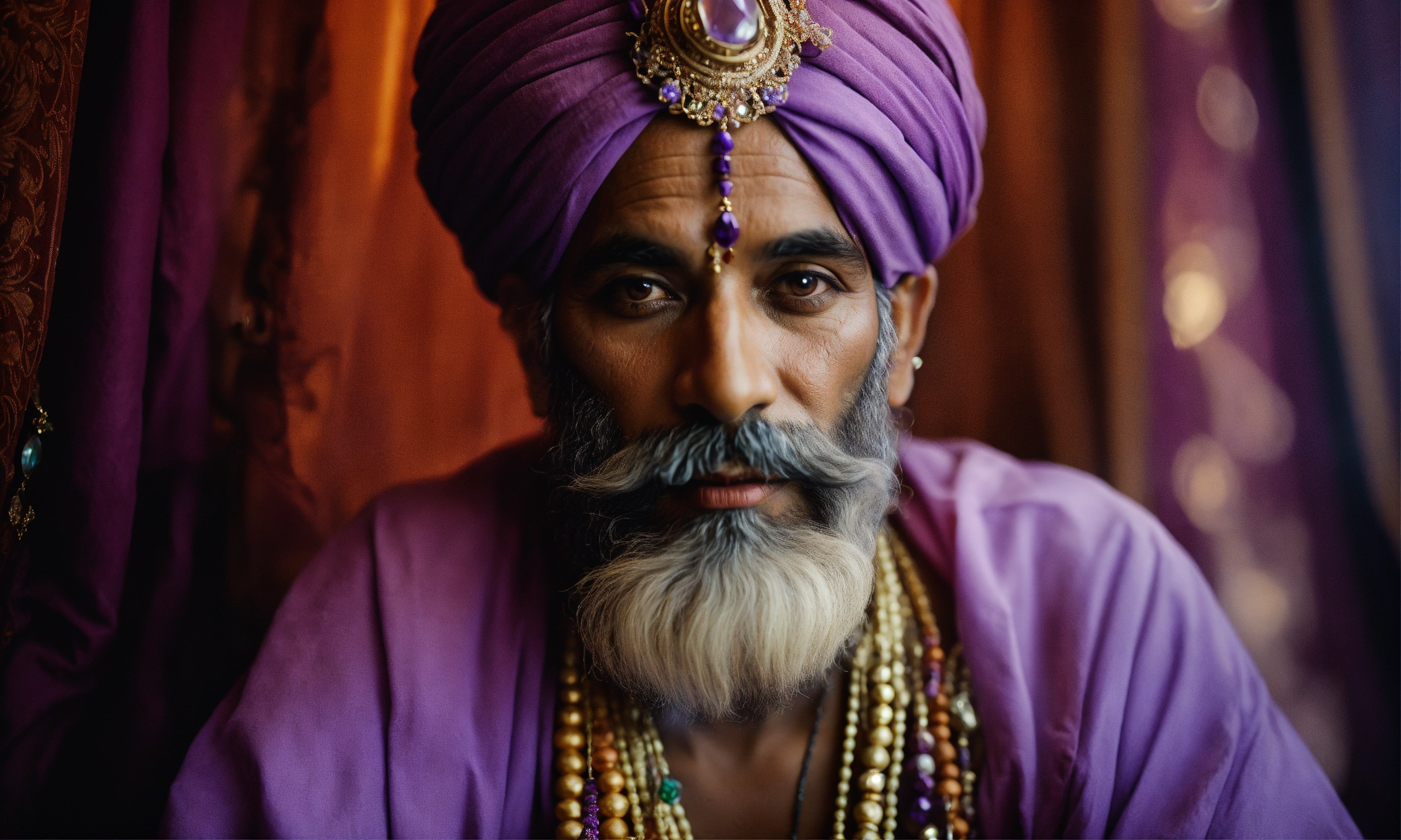 Lexica - Portrait of a middle aged Indian genie wearing lilac and ...