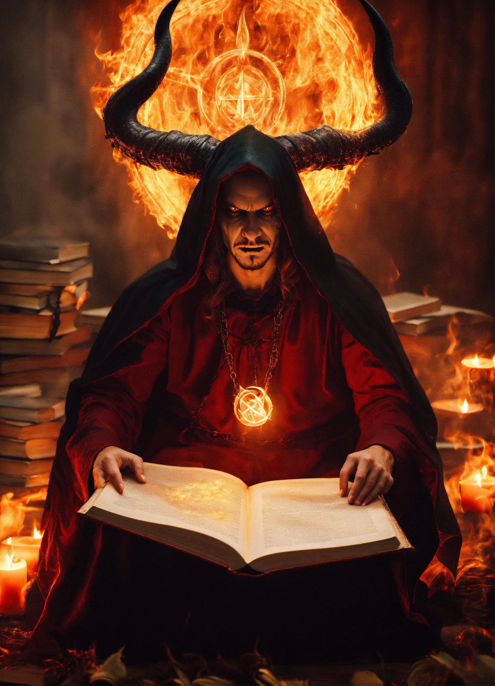Lexica - Evil sorcerer summoning Satan using a book. Evil vibes. Scary ...