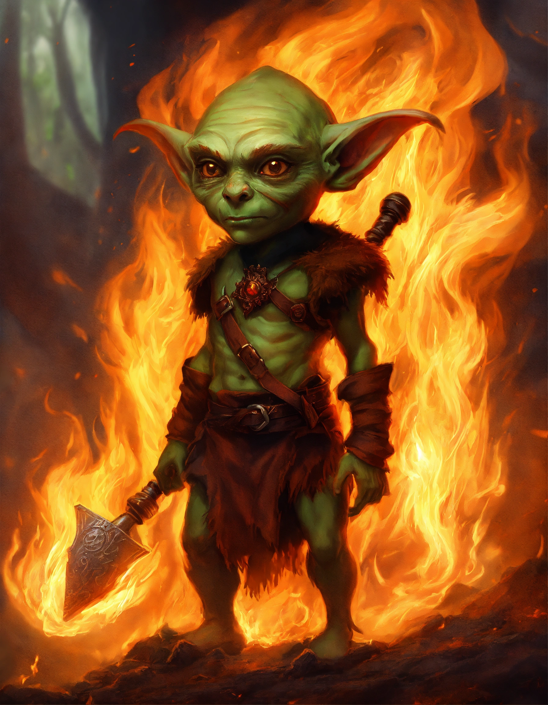 Lexica - Spirit of a goblin in fire, eyes in fire, digital painting ...