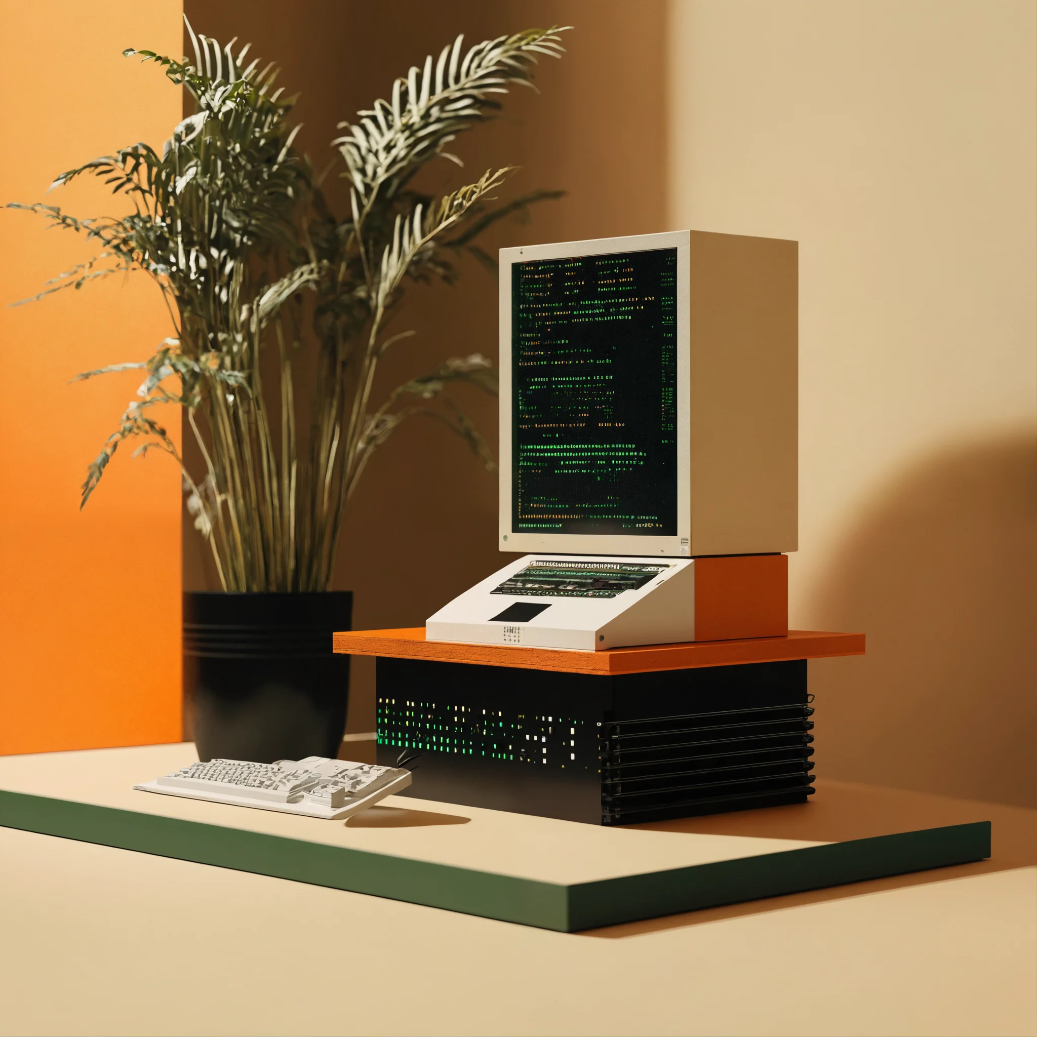 Lexica - Computer server with code on the display on a podium, minimal ...