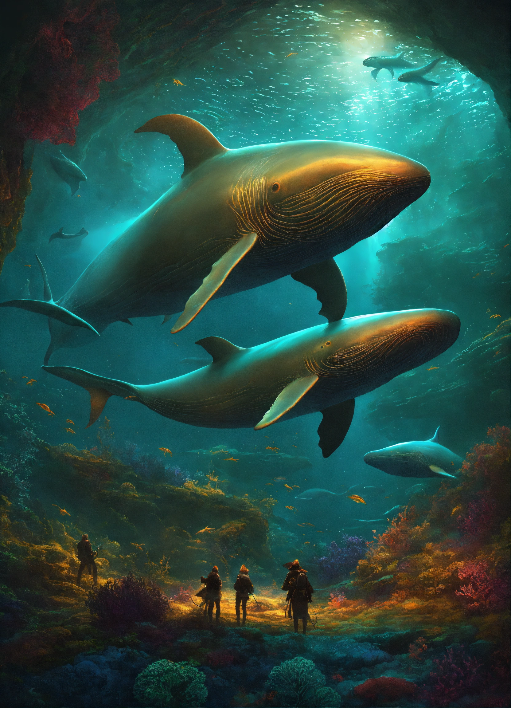 Lexica - A group of alien whales disappearing in the darkness of the ...