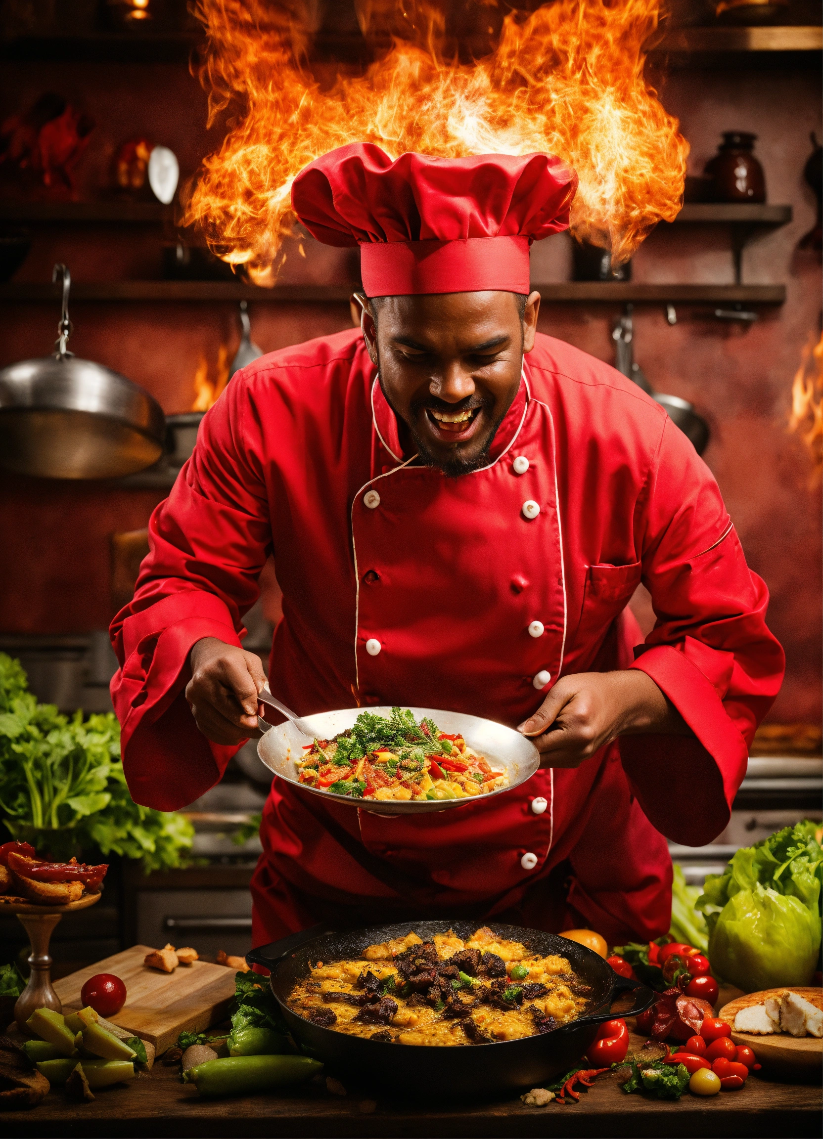 Lexica - Satan disguised as a chef casting his spell on the food