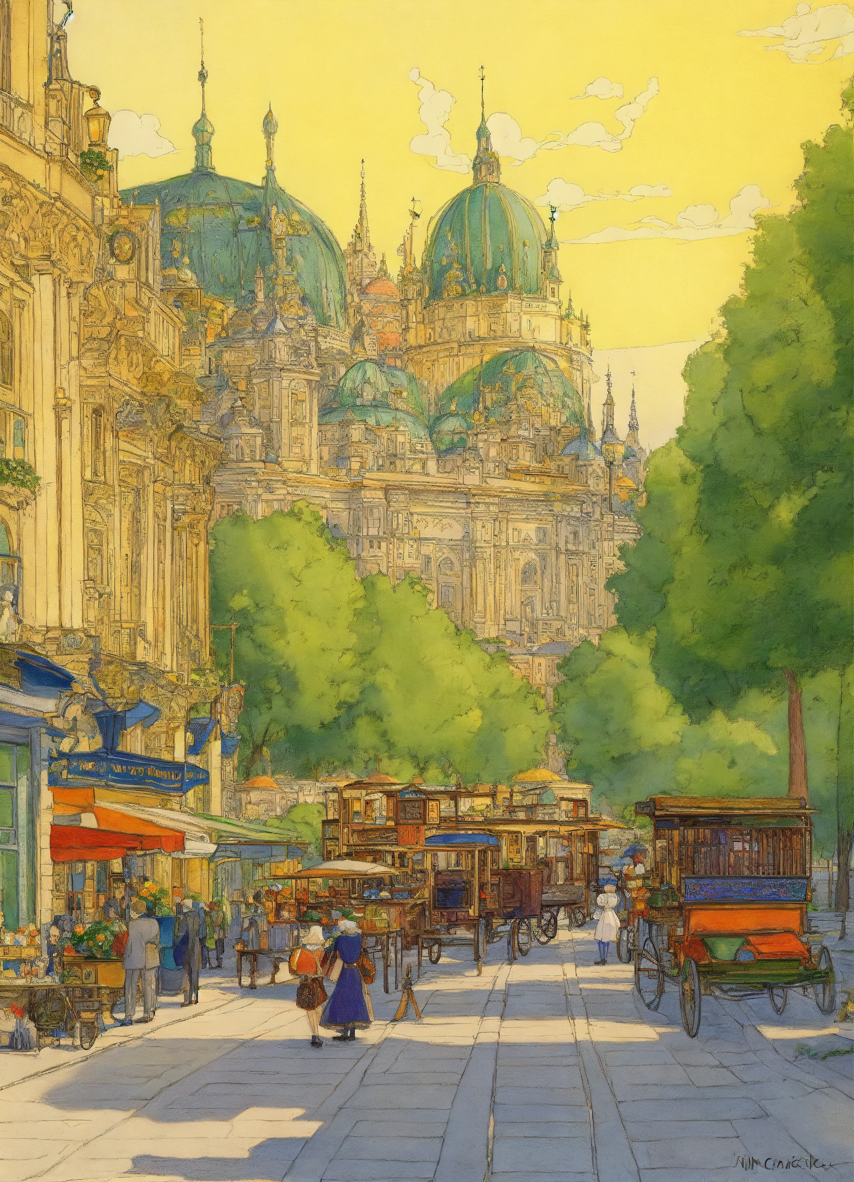 Lexica - Drawing the splendors of Vienna (Austria). Line drawing, clean ...