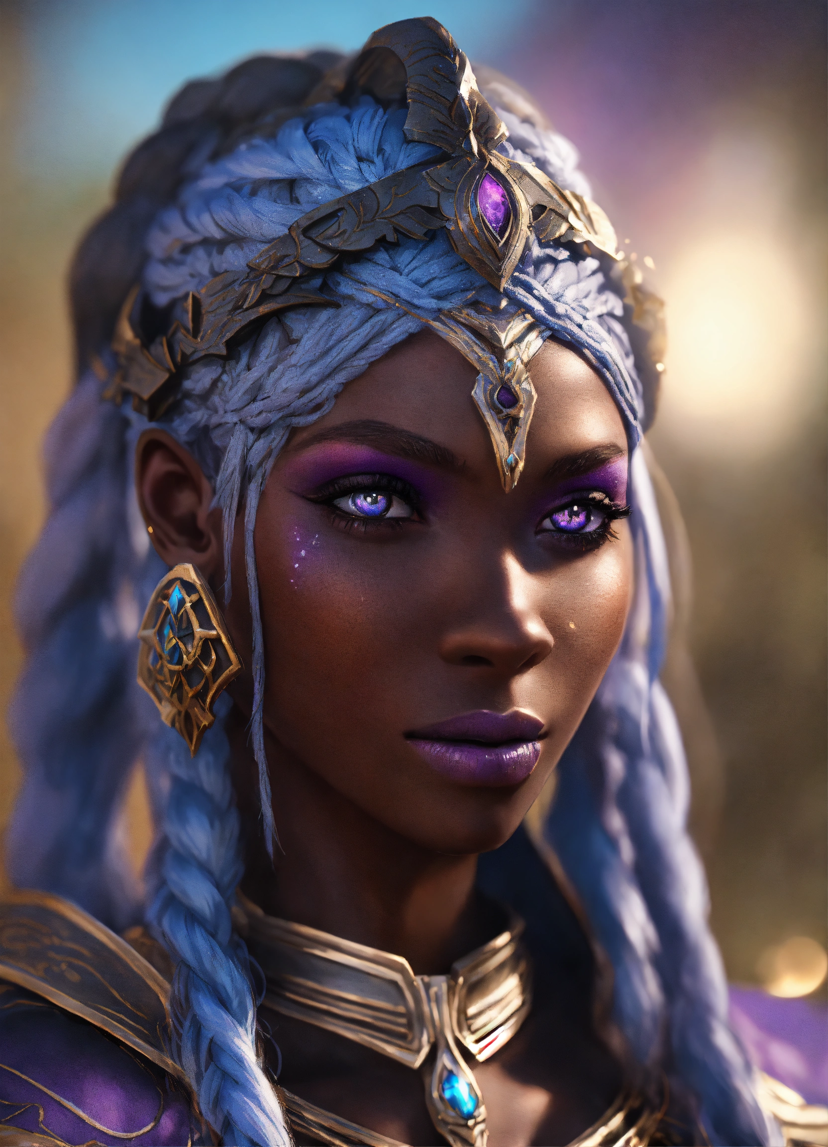 Lexica - A beautiful drow woman in sun themed armor. she has braids and ...