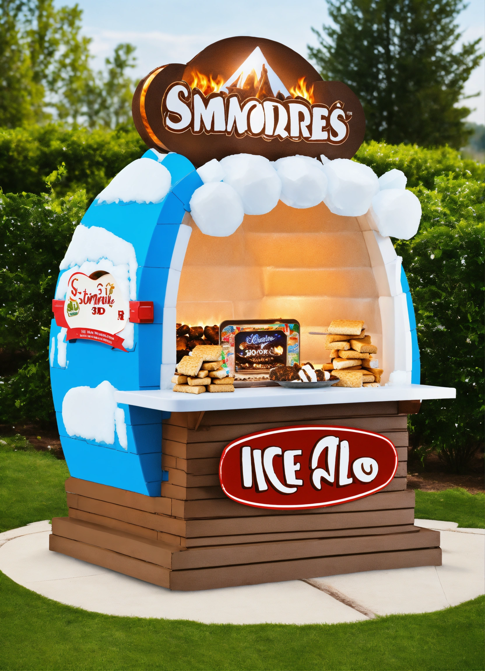 Lexica - Elegant ice igloo booth to sell smores outdoor 3d sign