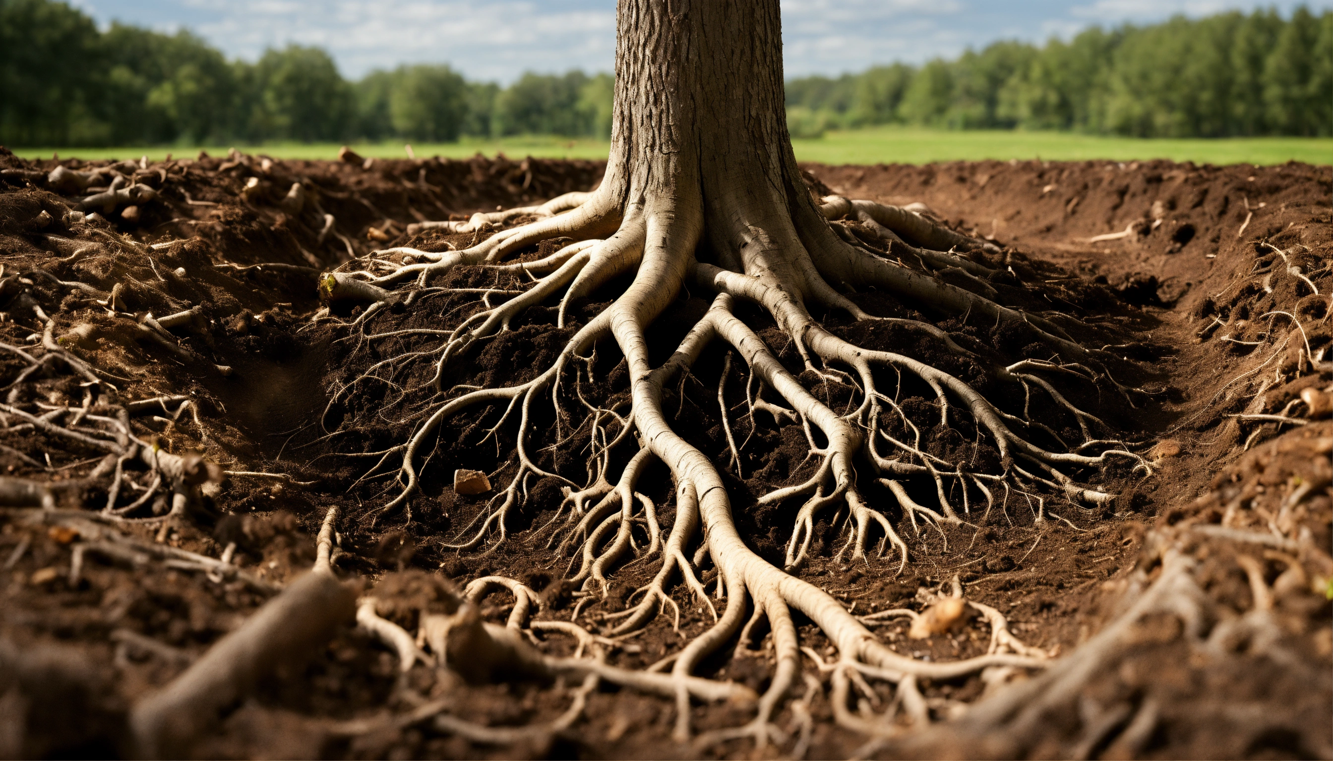 Lexica - Cut through image of spare tree roots inside soil but observable