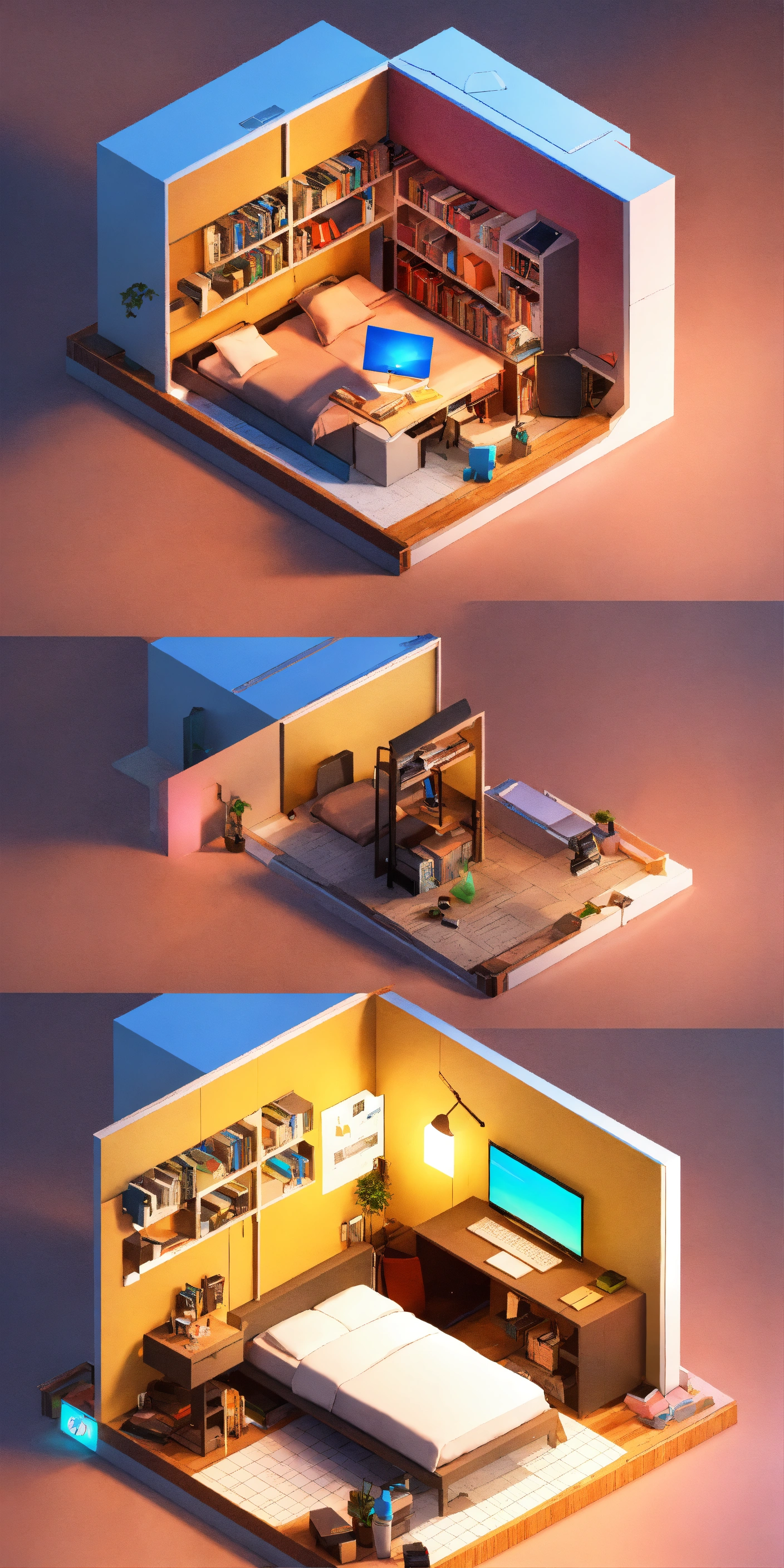 Lexica - Cube cutout of an isometric programmer bedroom with a PC ...