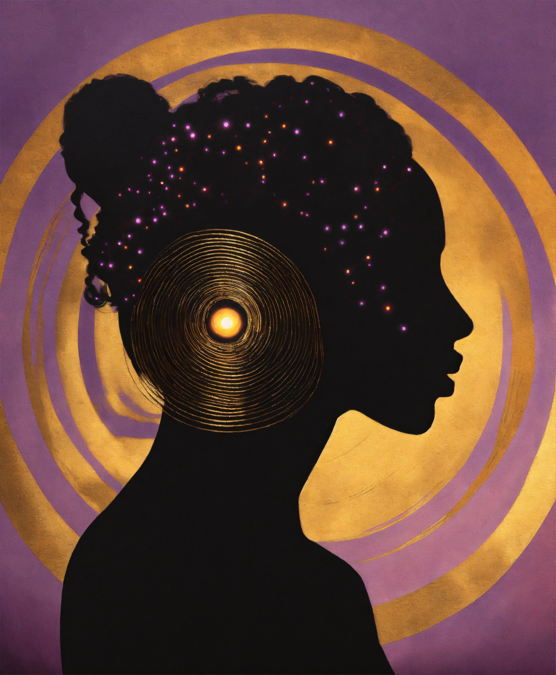 Lexica - Painting of a female black silhouette in a meditation position ...