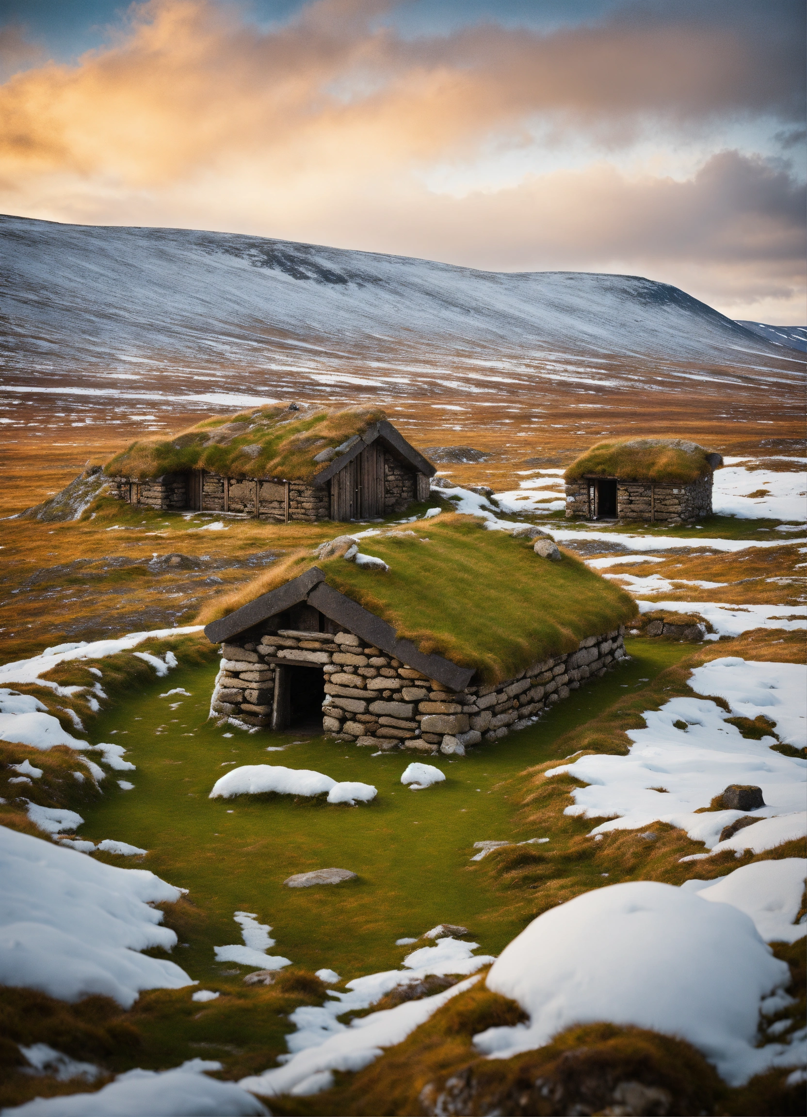 Lexica - Anglo saxon stone built turf roofed hamlet in arctic tundra ...