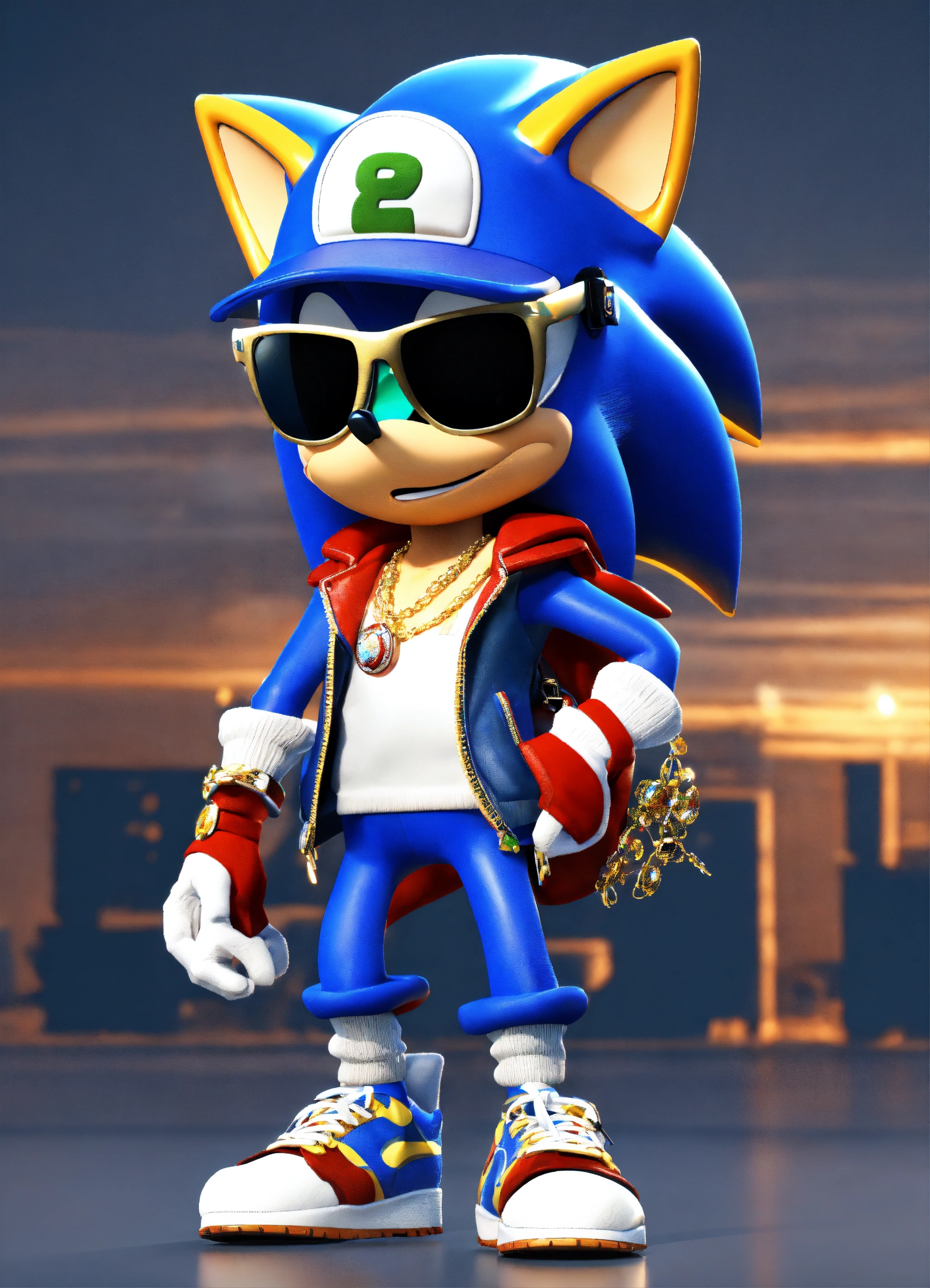 Lexica - 3D model, sonic the hedgehog dressed in trendy hip-hop attire ...