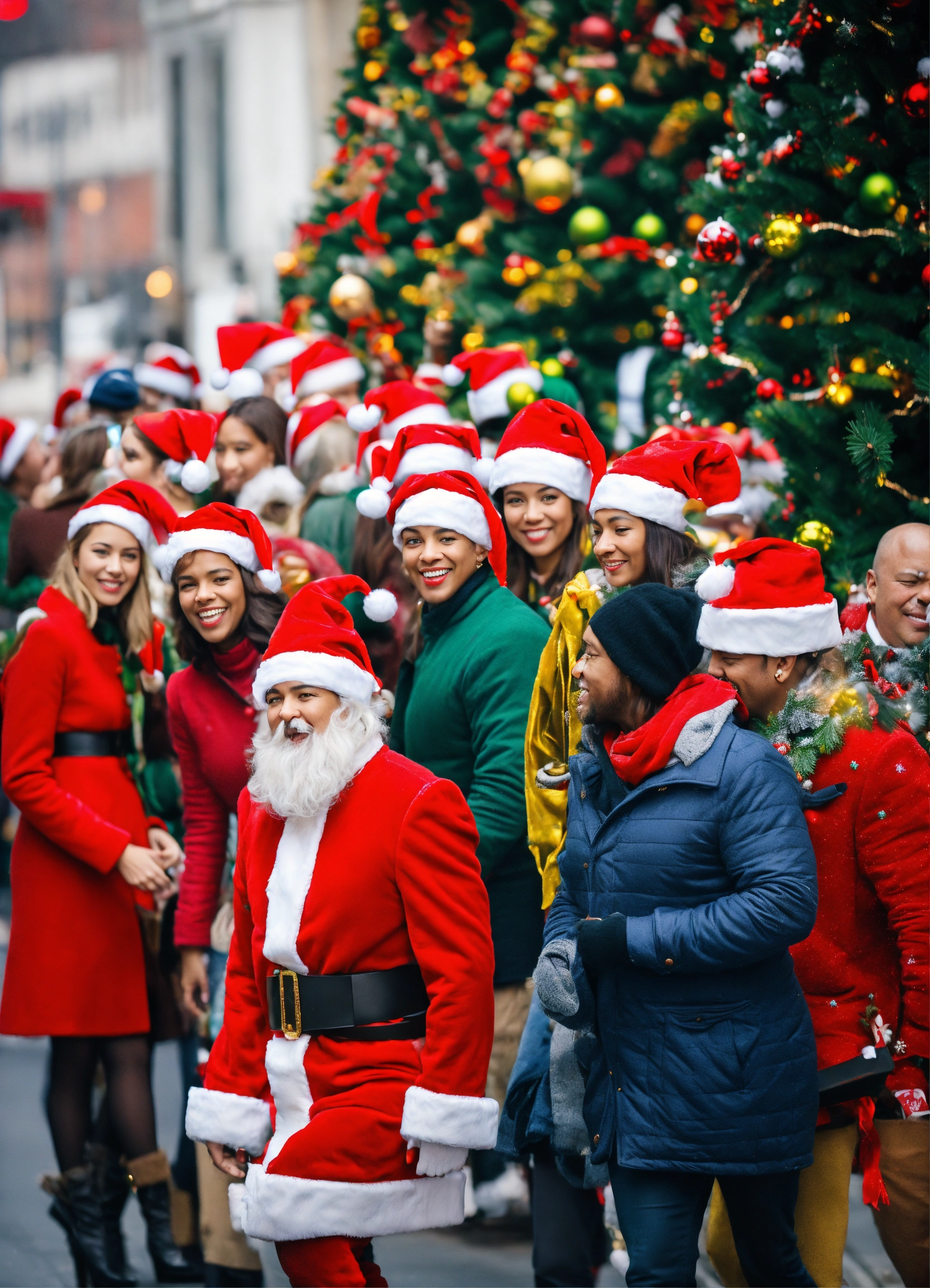 Lexica - All races of people enjoying christmas on the street wearing hats