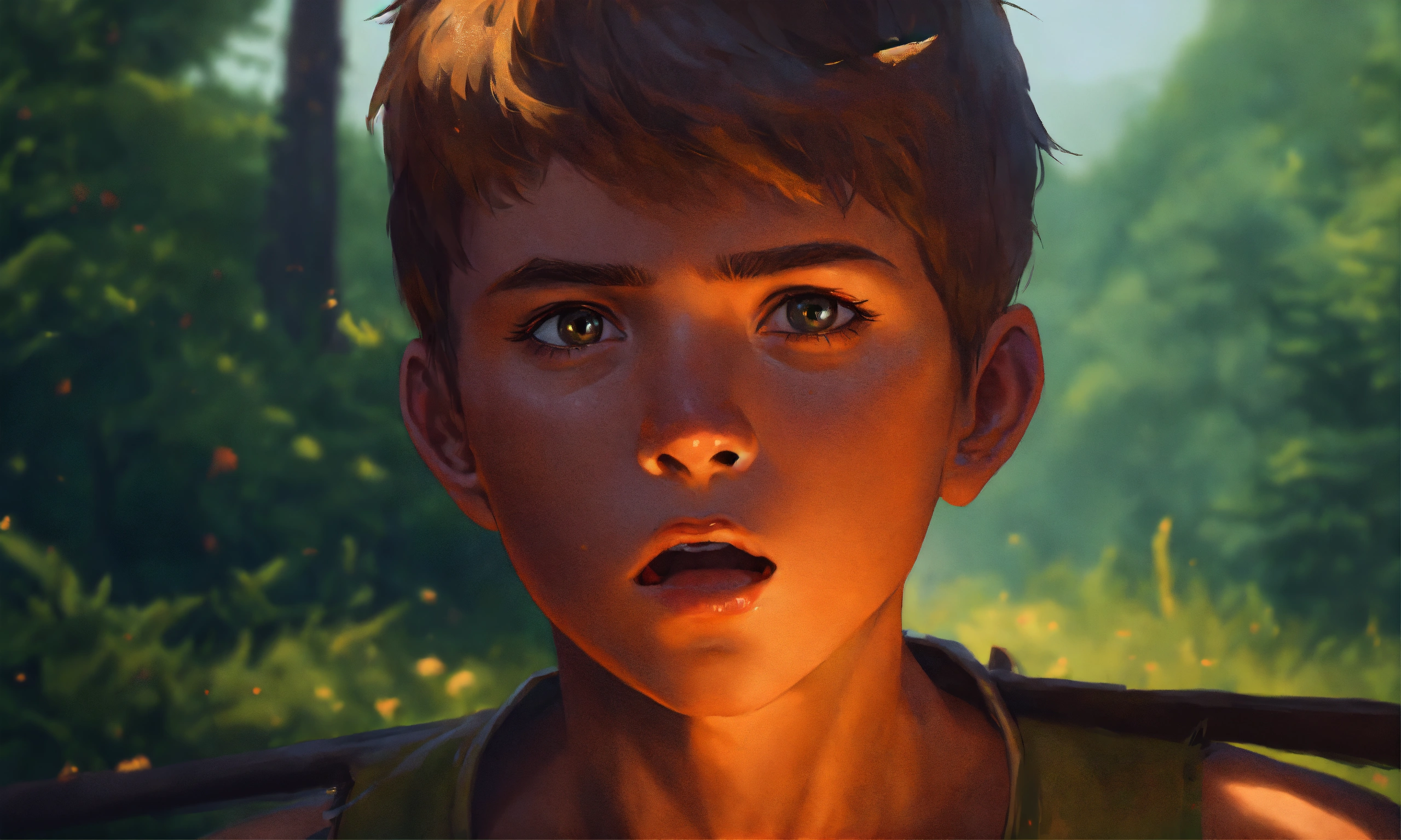 Lexica - Close up of a ferocious young man in a village in forest, in ...