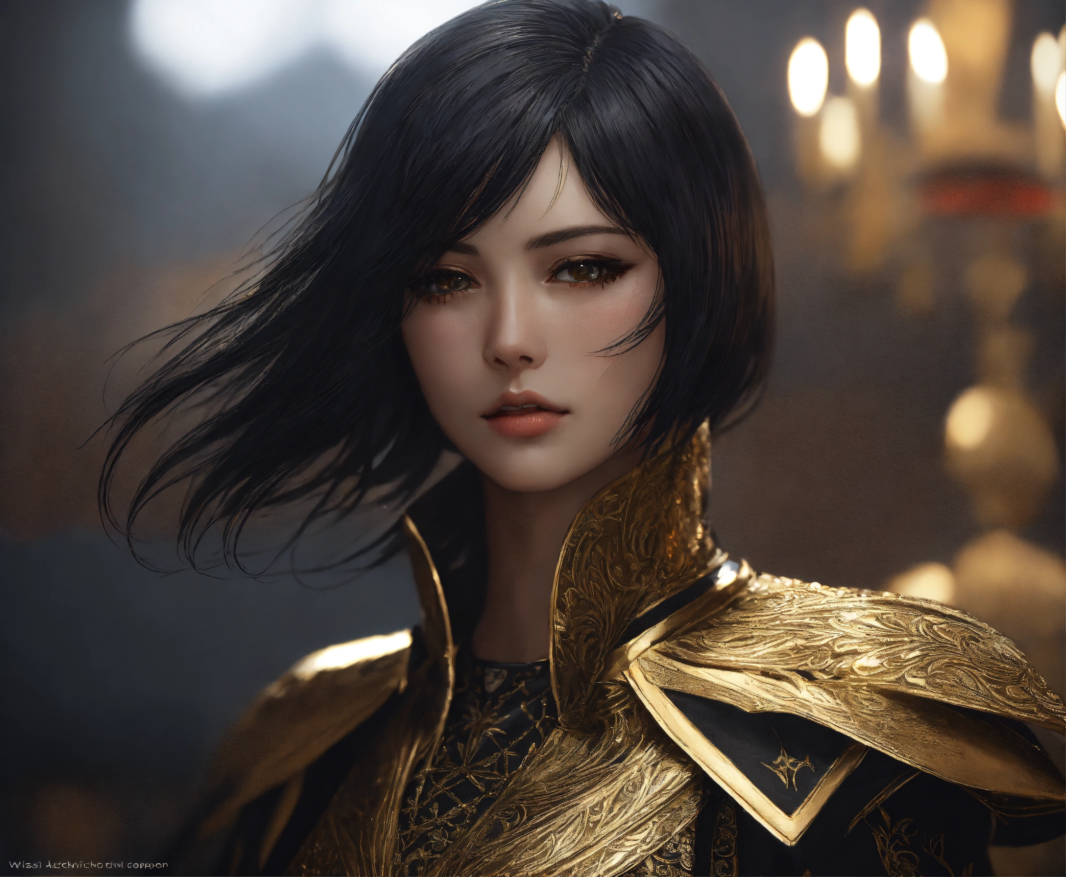 Lexica - Mikasa Ackerman in a detailed intricate gold and black dress, by wlop, 8k, stunning ...