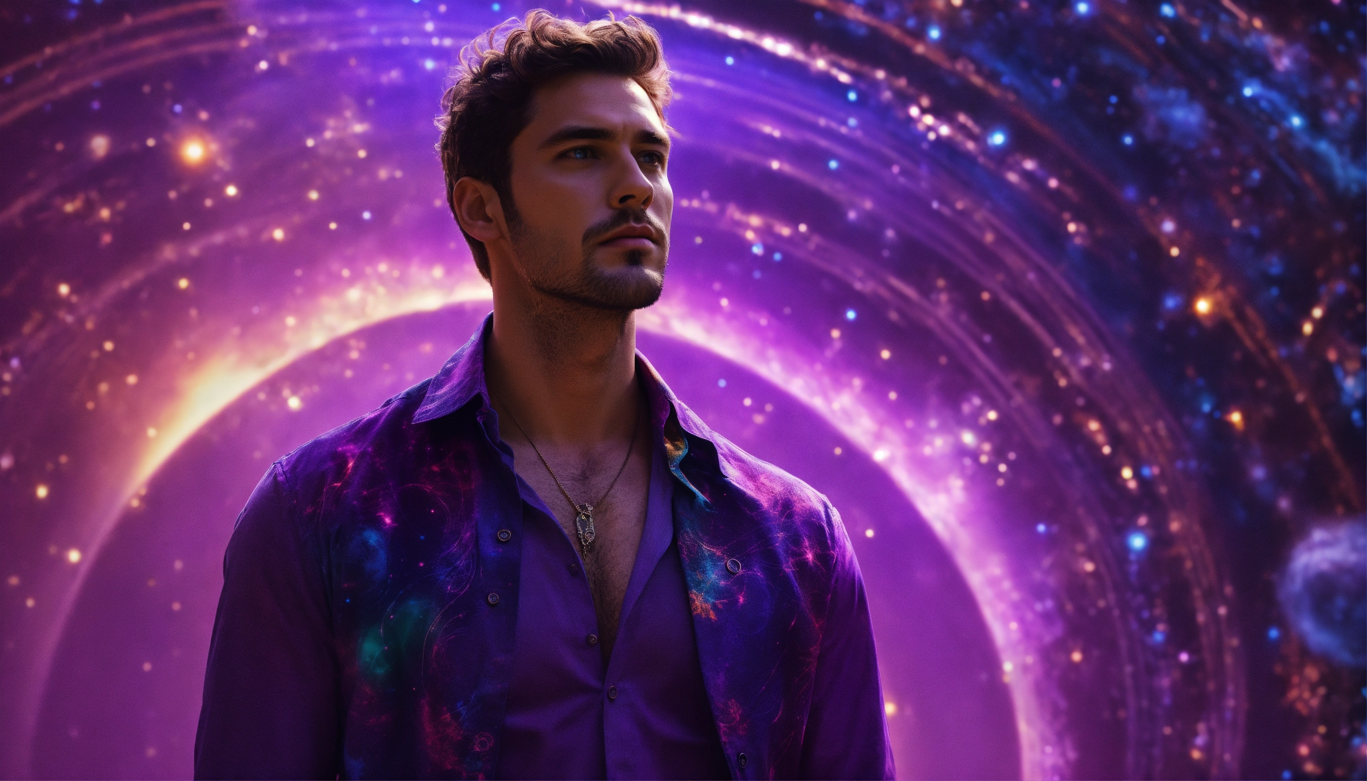 Lexica - Handsome man, looking up, shirt unbuttoned, negative patterns ...