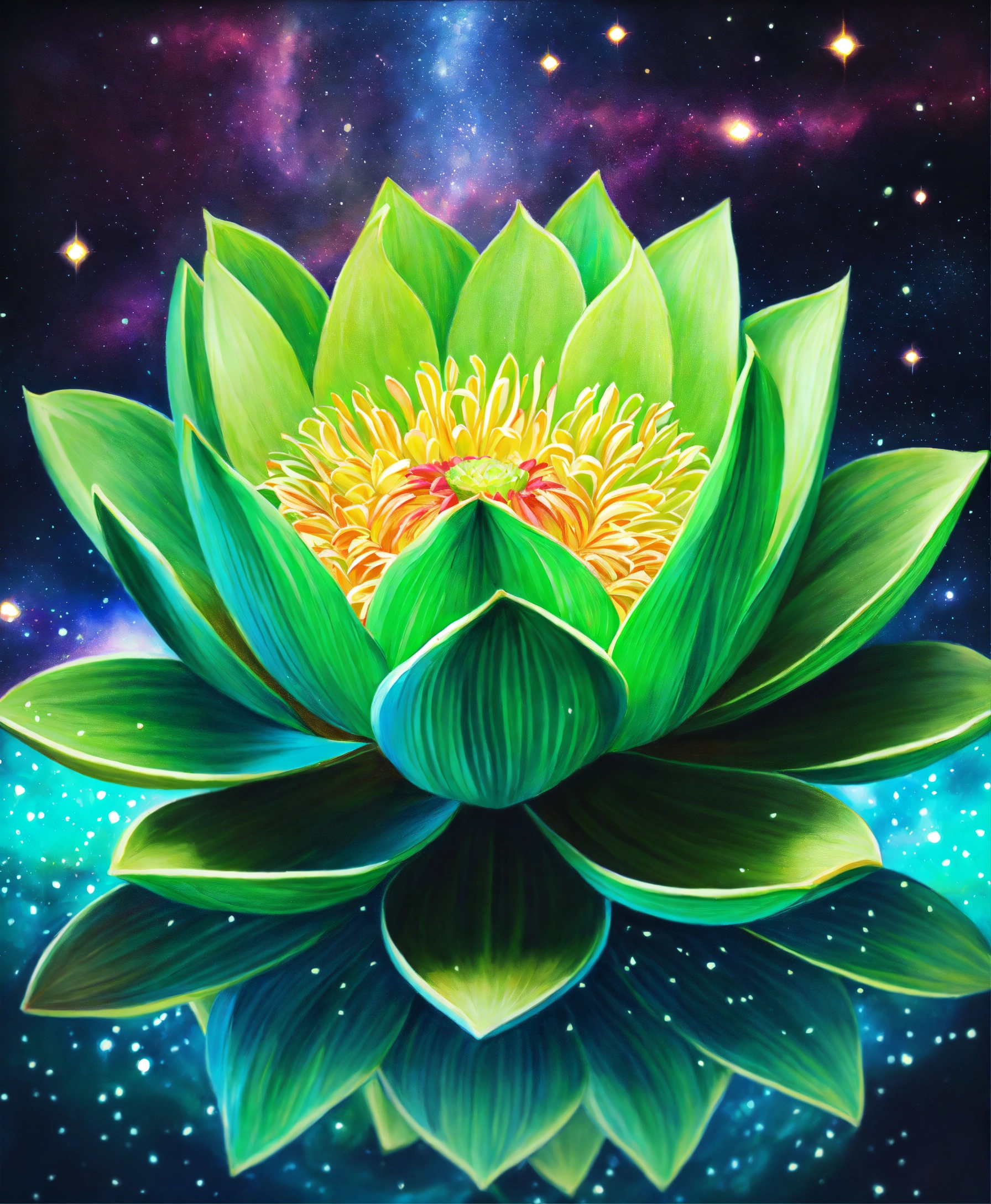 Lexica - Colored pencil drawing of a green lotus with a thousand petals ...