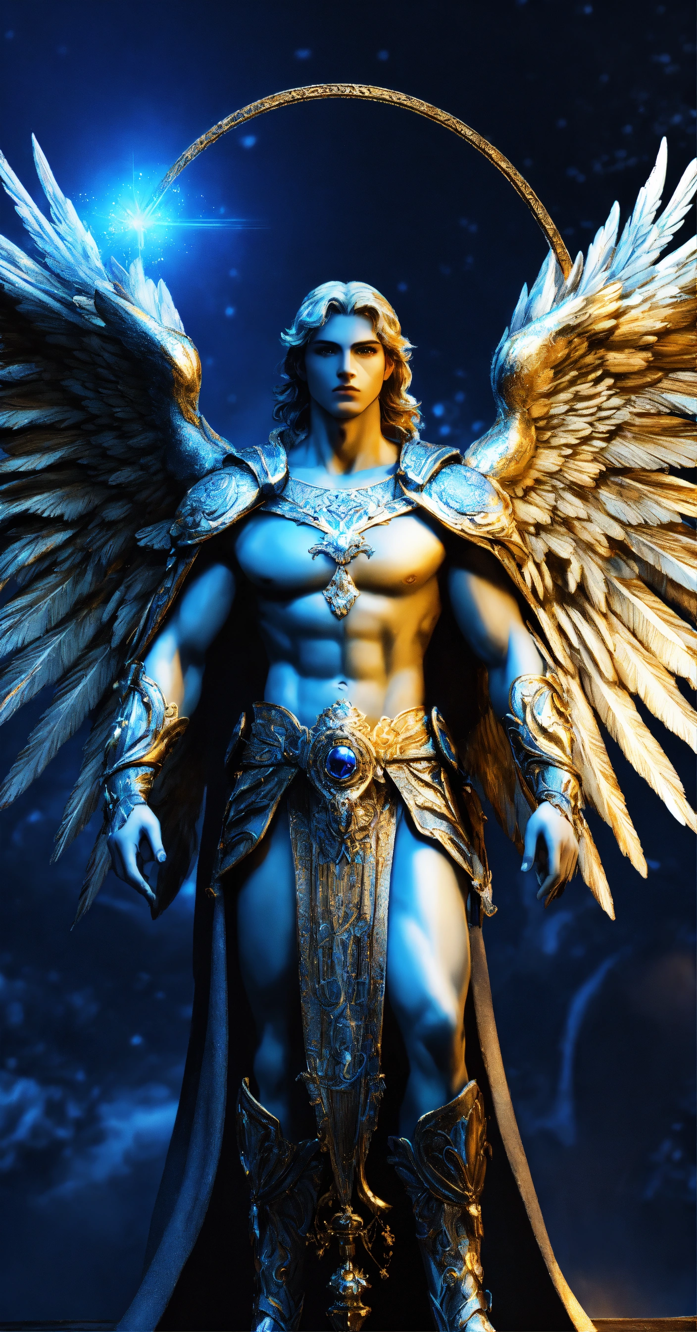 Lexica - 130-year-old male angel with detailed blue wings ...