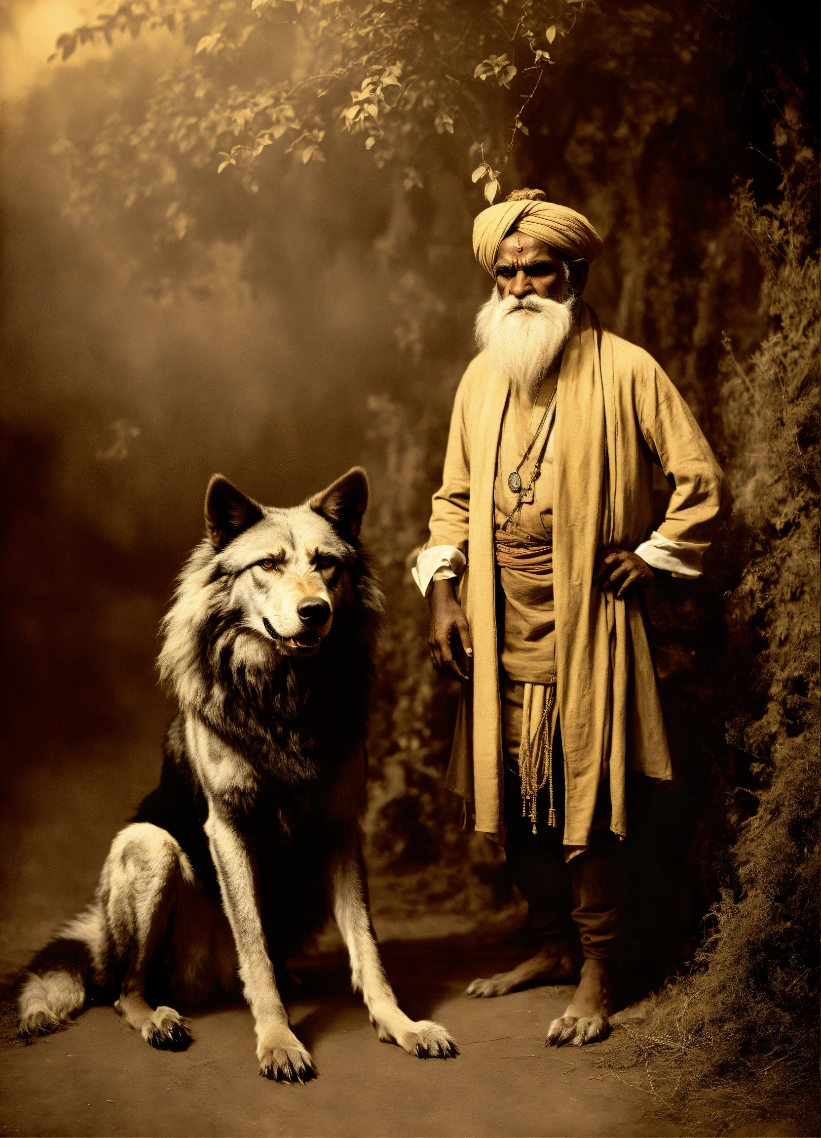 Lexica - Old man wearing hindu fakir, with a turbant, standing next to ...