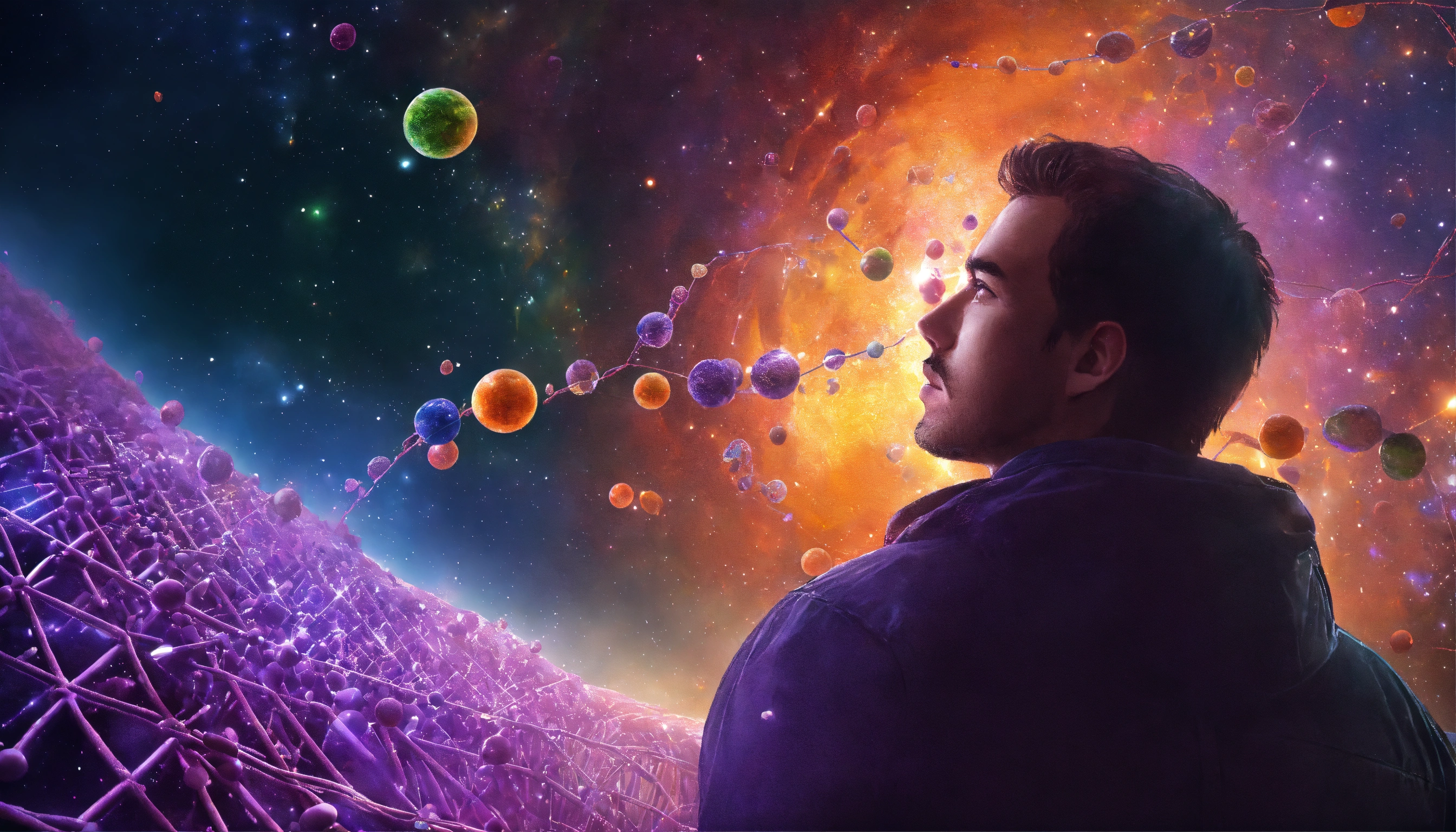 Lexica - Well built man looking up, dna strands floating in the ...