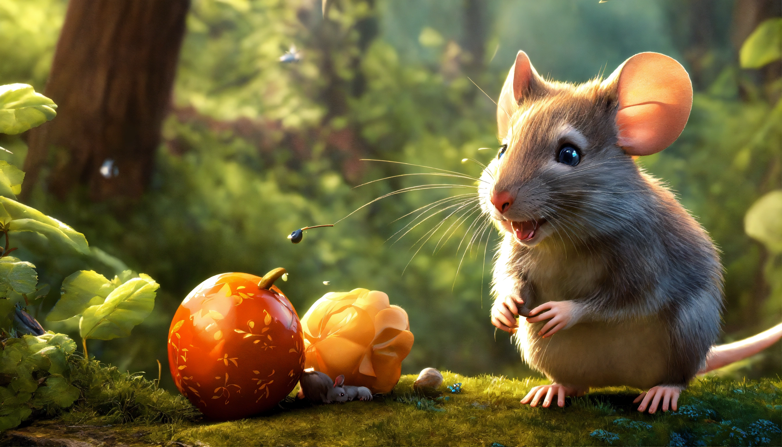 Lexica - "Create an image of the mischievous mouse playing with forest ...