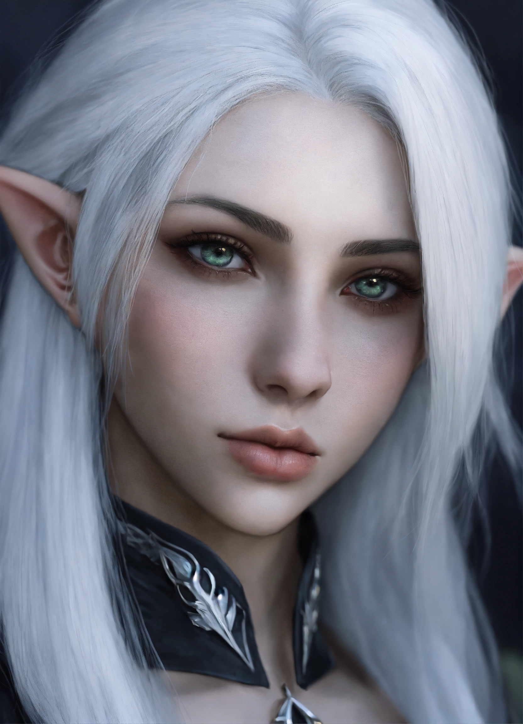 Lexica - Drow elf girl 17 years old. gray skin. black eyes. white straight hair