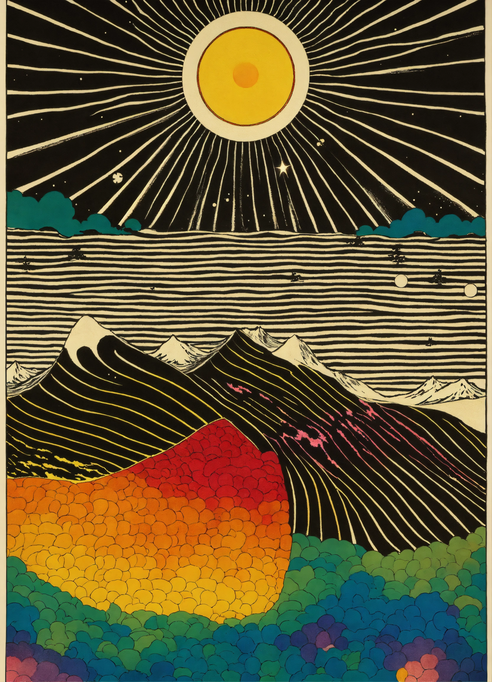 Lexica - Japanese vintage poster ,oriental , psychedelic realm , nebula ...