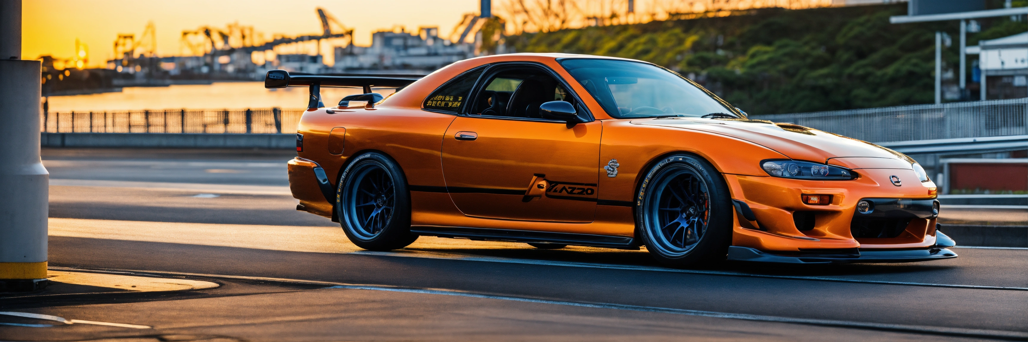 Lexica - A colorful orange Nissan Silvia S15 with a spoiler racing a ...