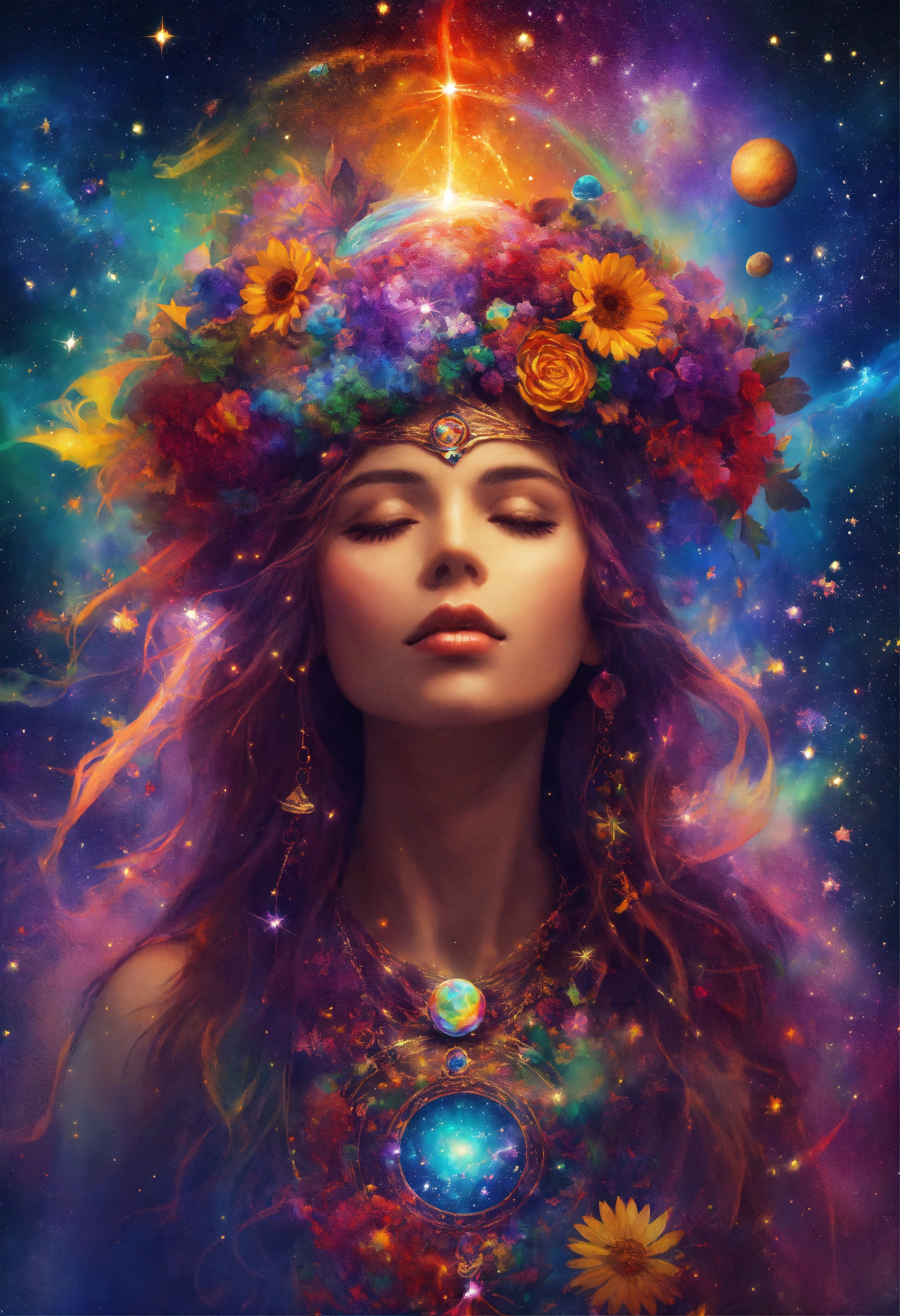 Lexica - Abstract hippy woman smoking dmt, with universe coming out of ...