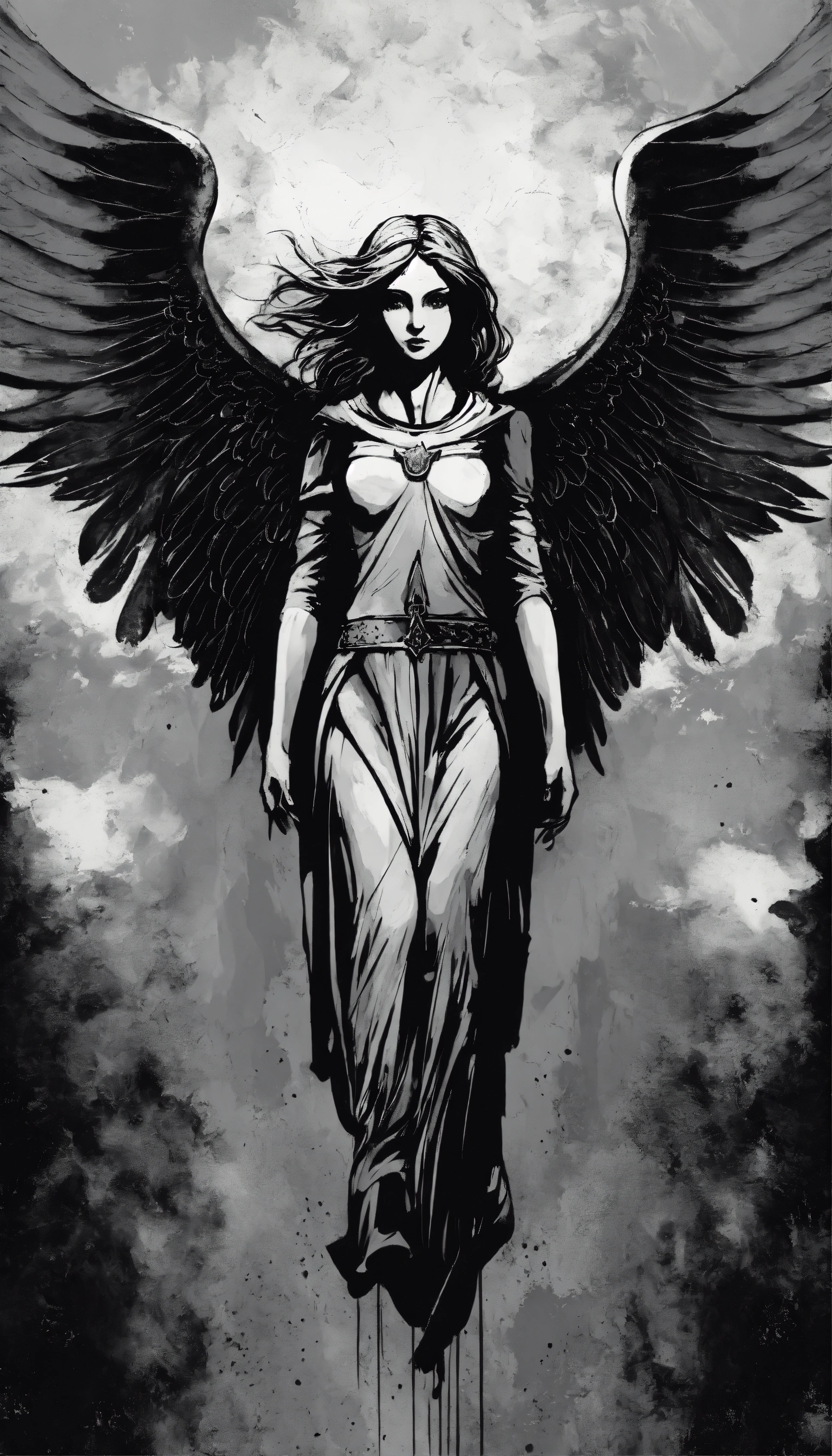Lexica - Gothic angel in flight frontal view, simple stile, texture ...