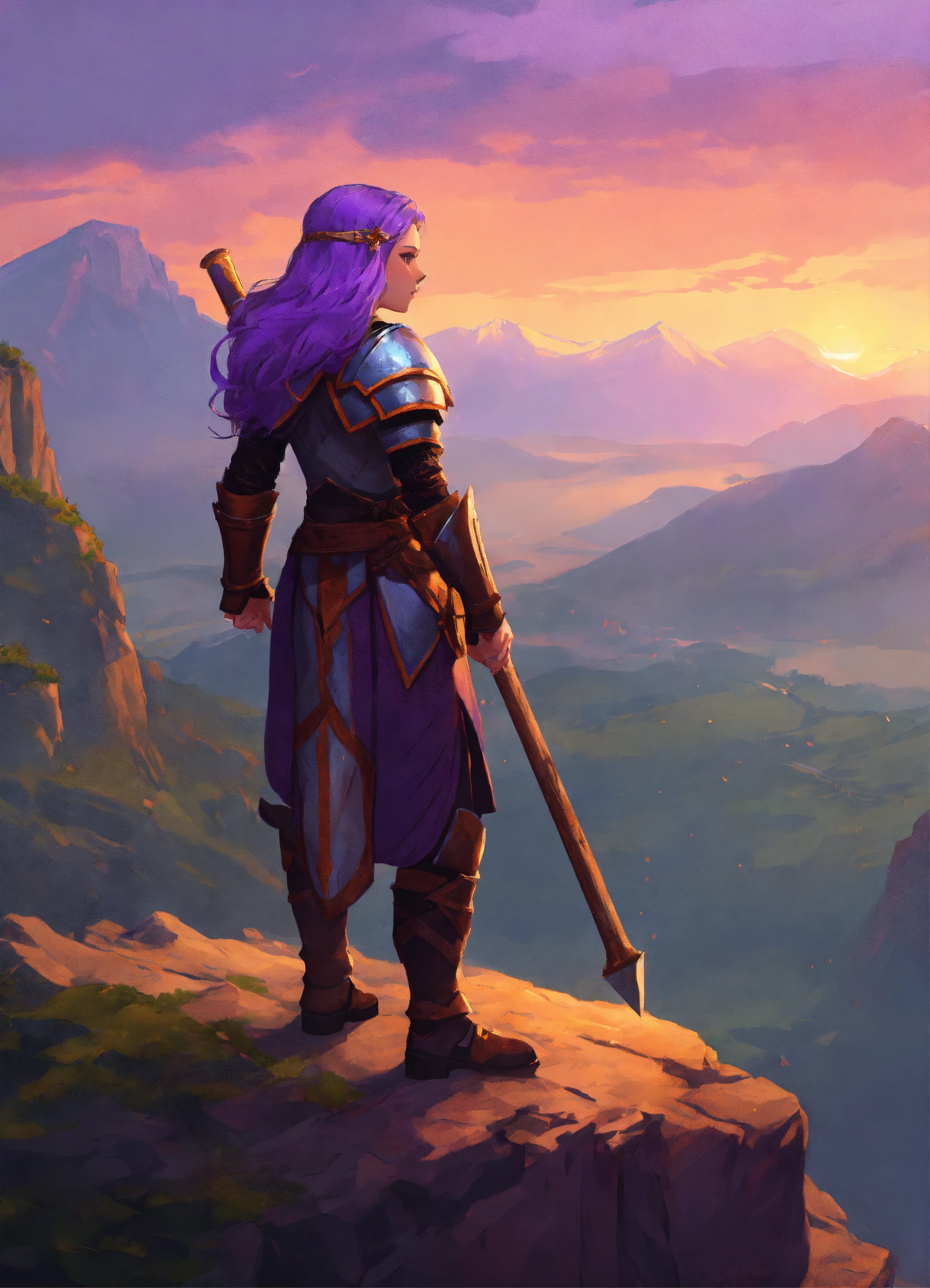 Lexica - Female short sturdy Dwarven Cleric, with purple hair, wearing ...