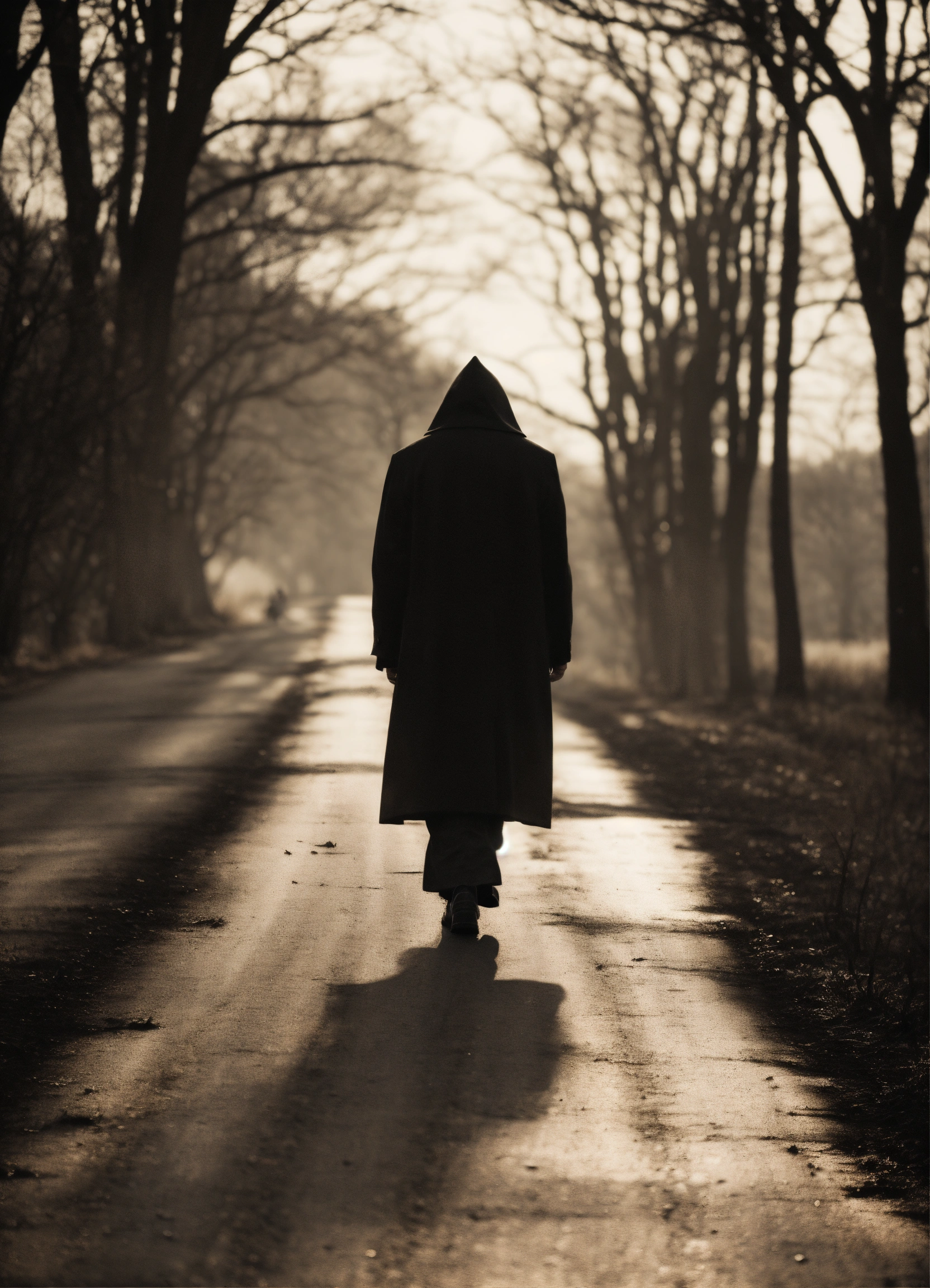 Lexica - A black and white image showing a creepy creep walking down a ...