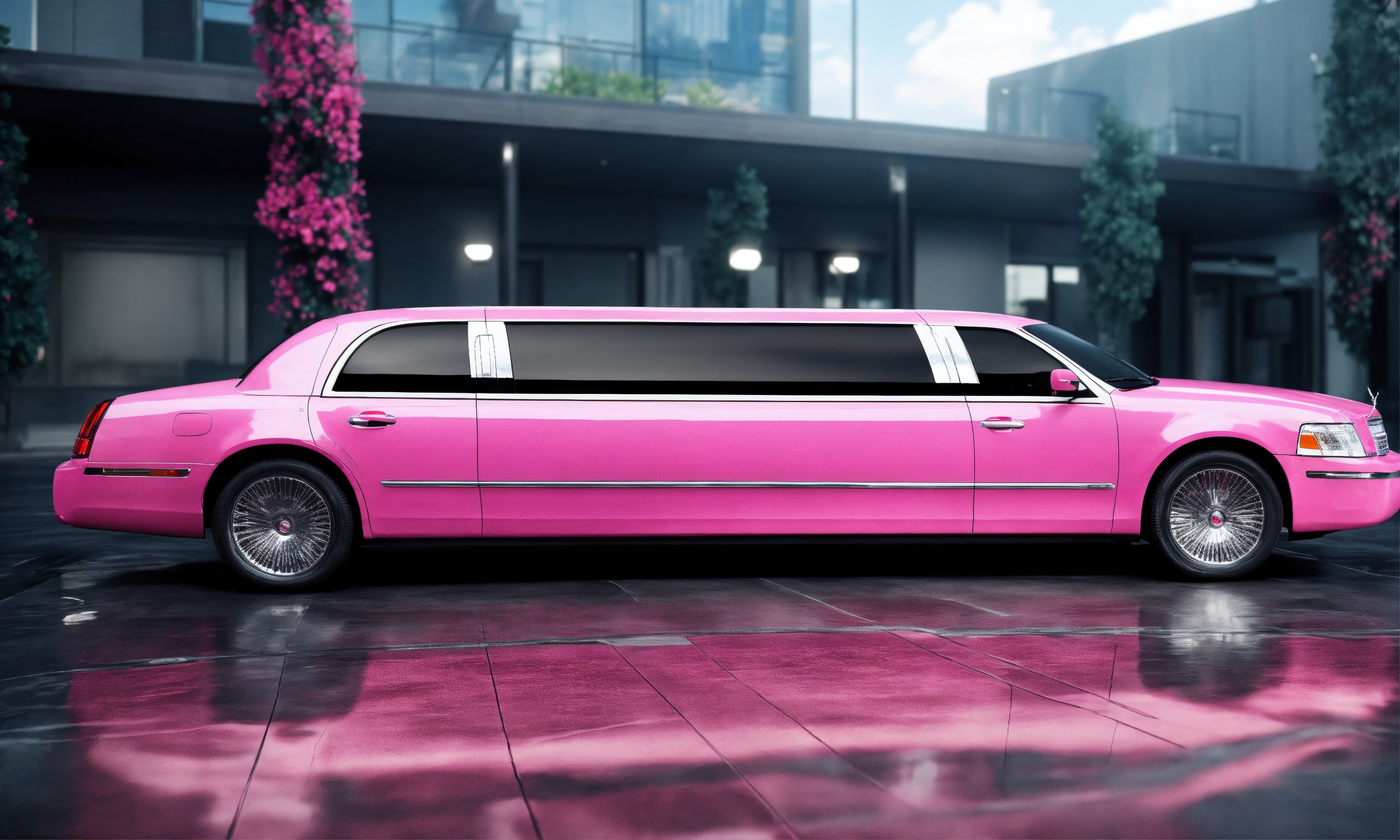 Lexica - Long pink limo, car rental, 3D, photo-realistic, 4K, high ...