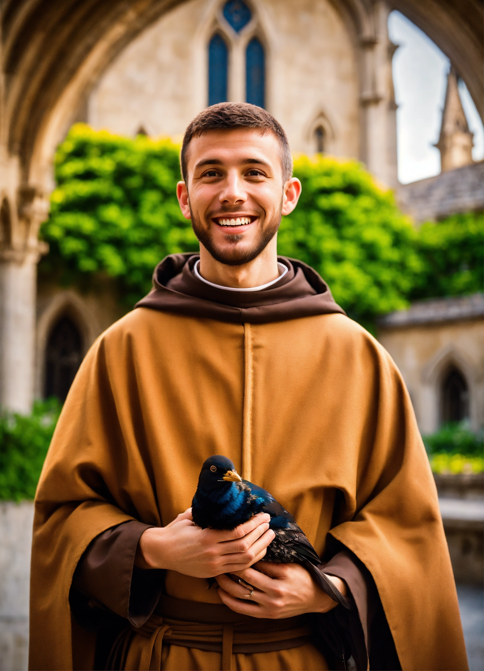 Lexica - Front portrait Photography, a smiling joyous, St. Francis of ...