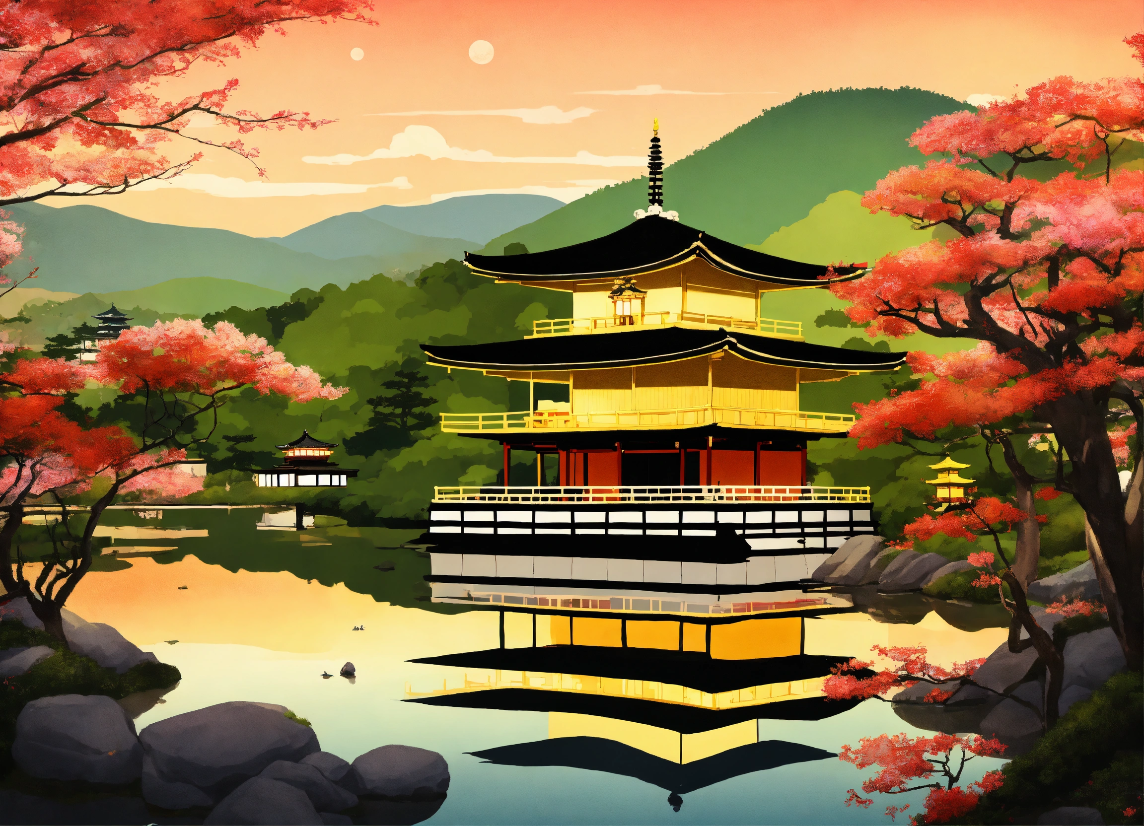 Lexica - An animated depiction of the landscape of Kinkaku-ji in Kyoto ...