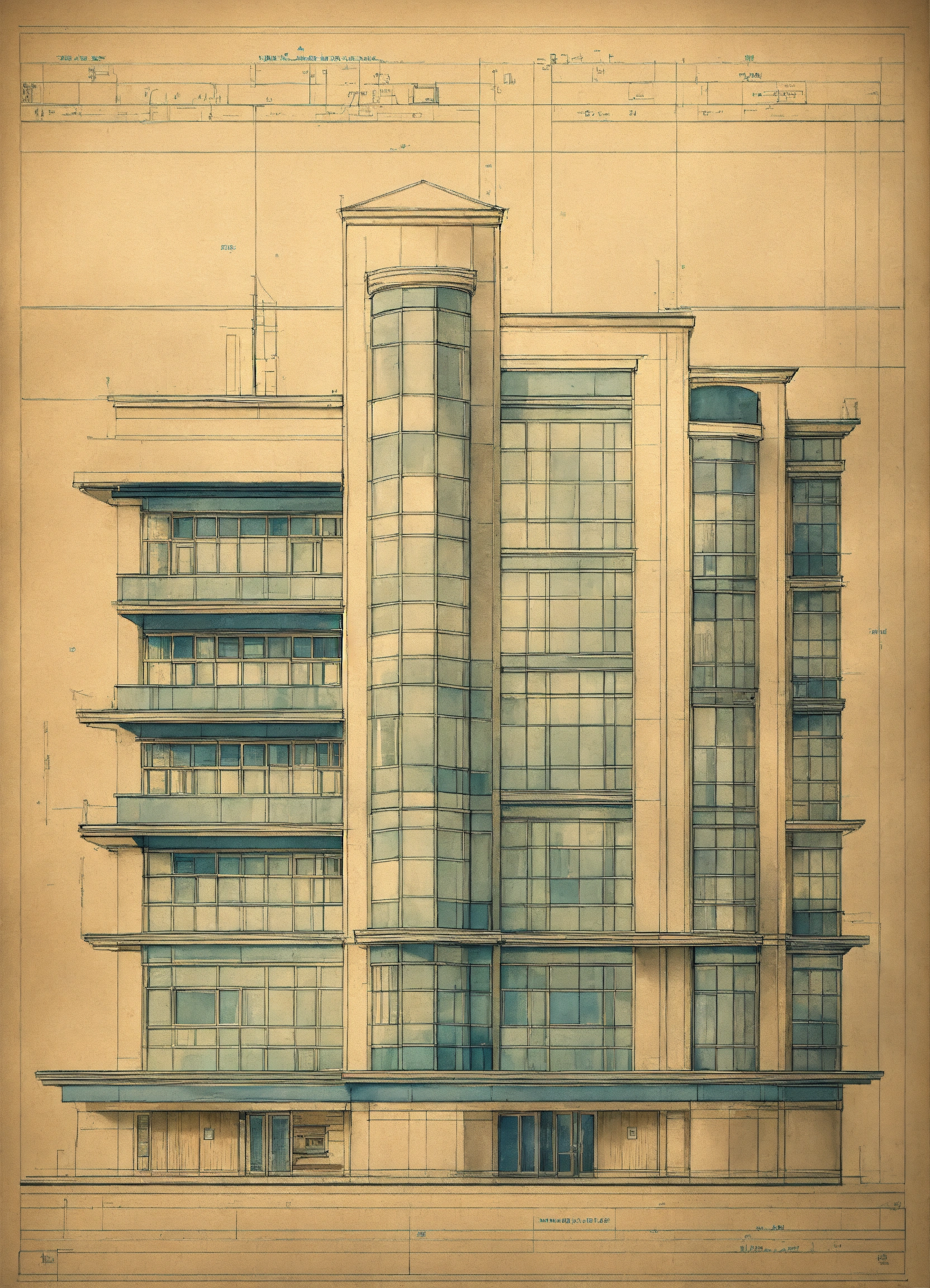 Lexica - An image of a stylized architectural blueprint, representing ...