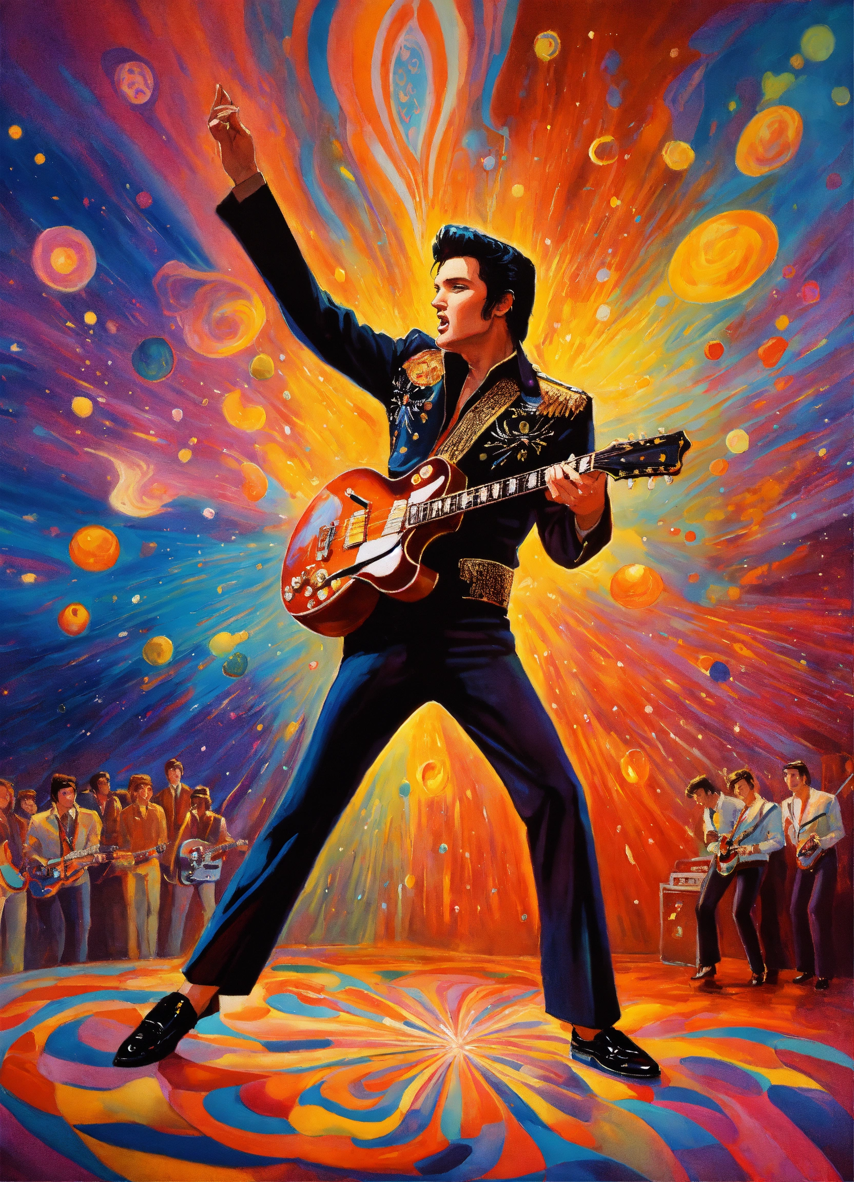 Lexica - Elvis Presley performing on an otherworldly stage, surrounded ...