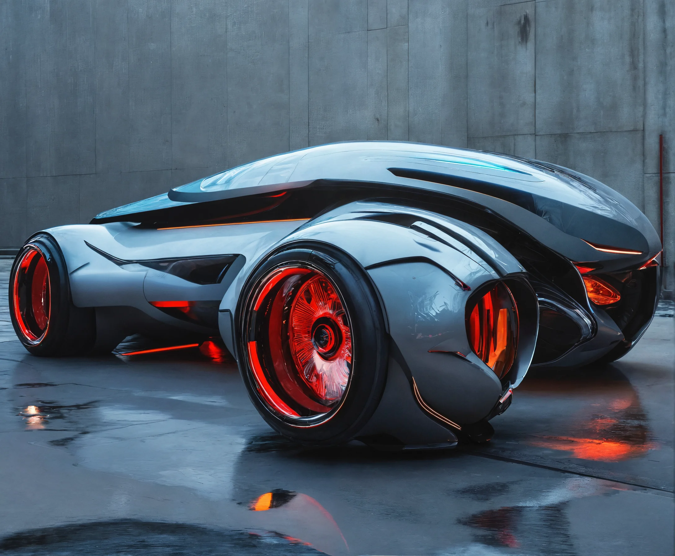 Lexica - Futuristic car with huge whels and modernized taillights