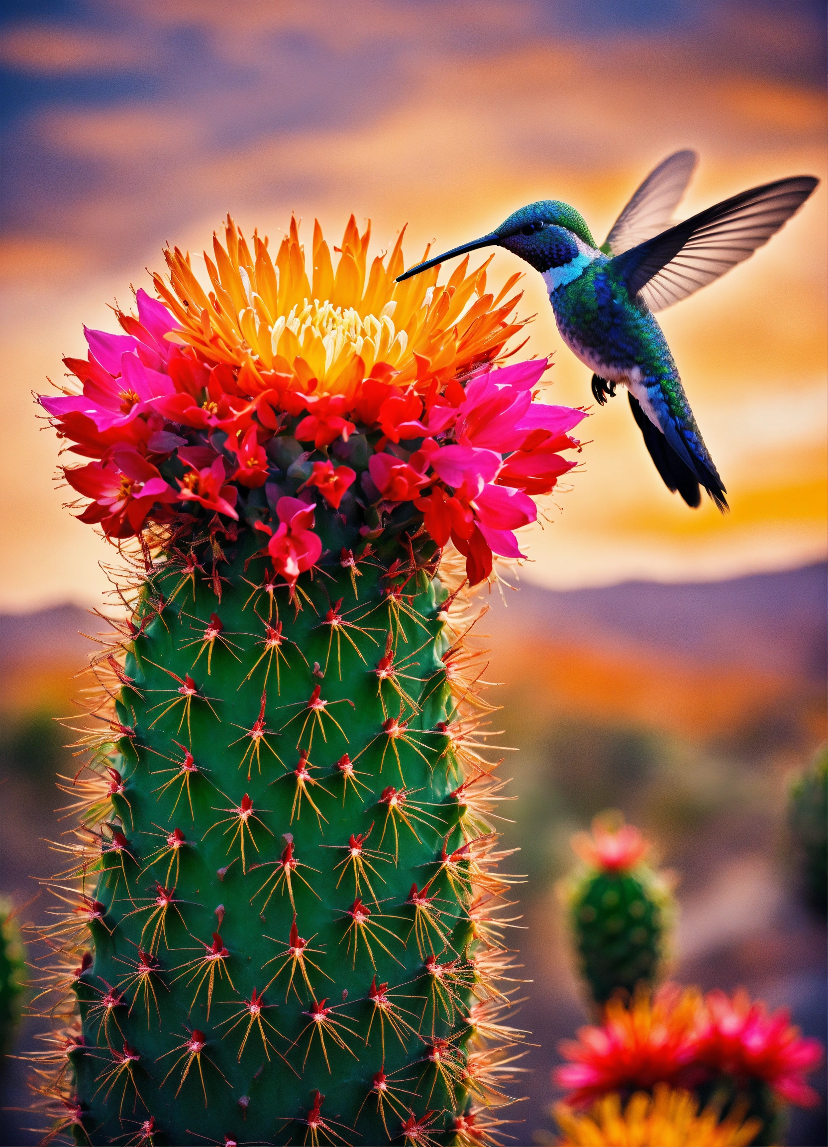 Lexica - Hummingbird cactus flower colorful background arizona desert ...