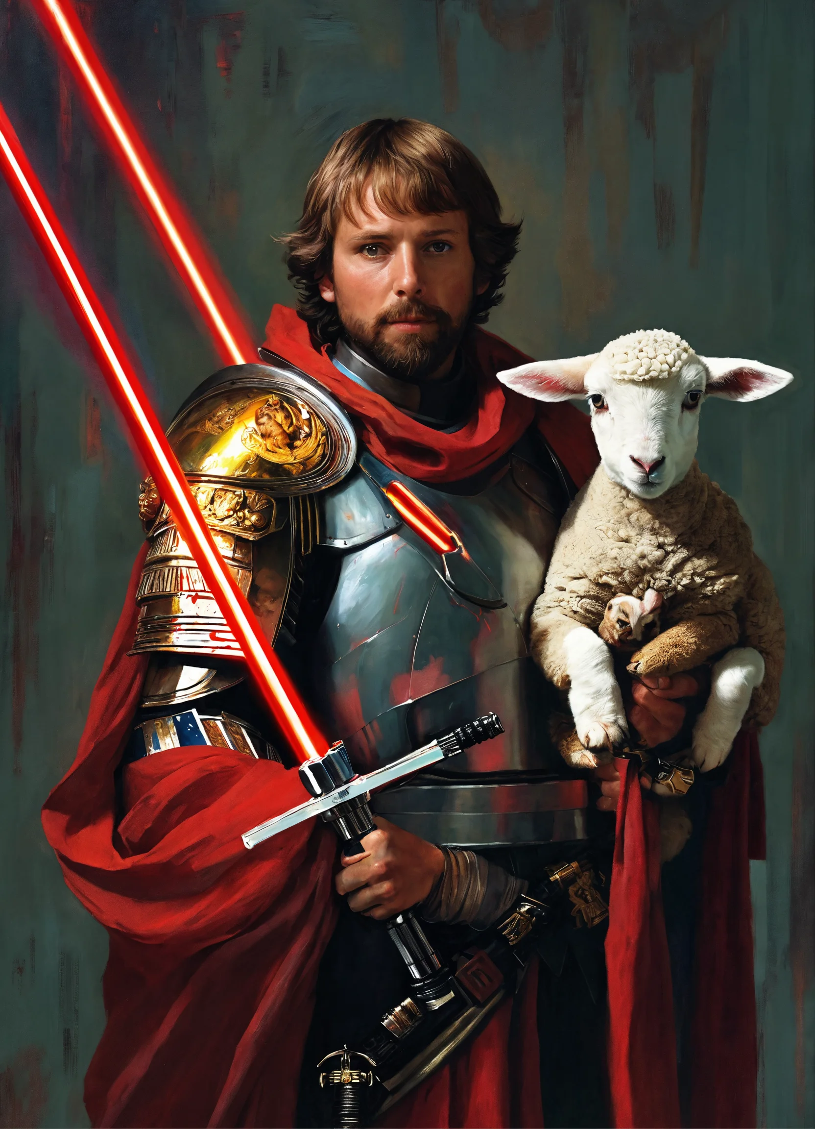 Lexica - Painting of a a polish winged hussar holding a lamb and a ...