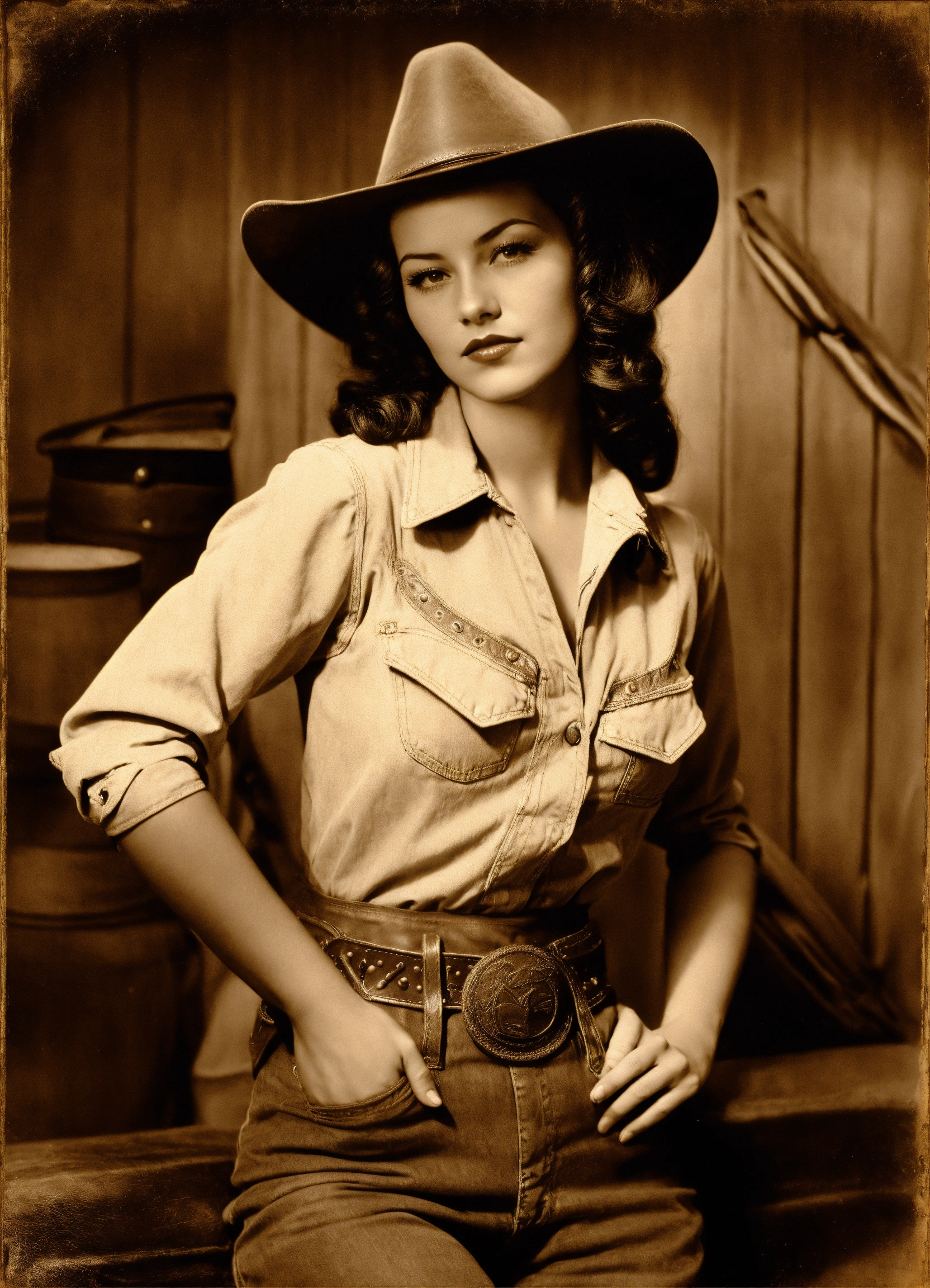 Lexica - Gil Elvgren art style of a plain jane wearing a denim wild ...