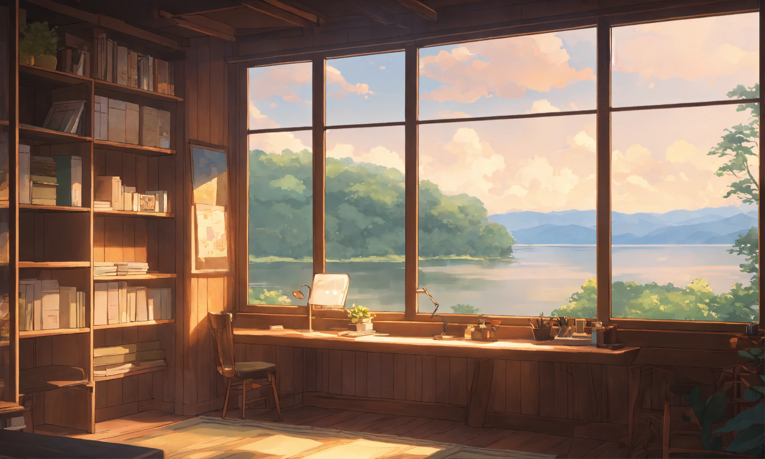 Lexica - Minimal study room in lake side house, wooden acrylic washed ...
