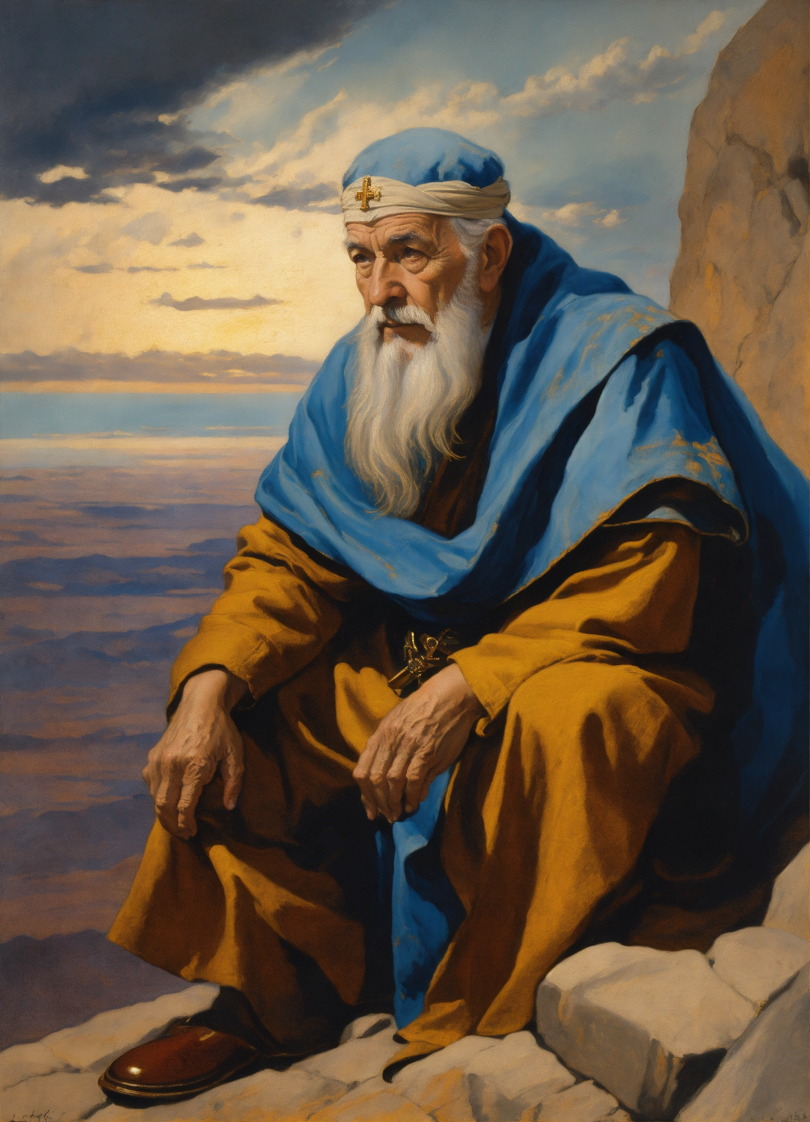 Lexica - A painting of an Christian elder looking out, in the style of ...