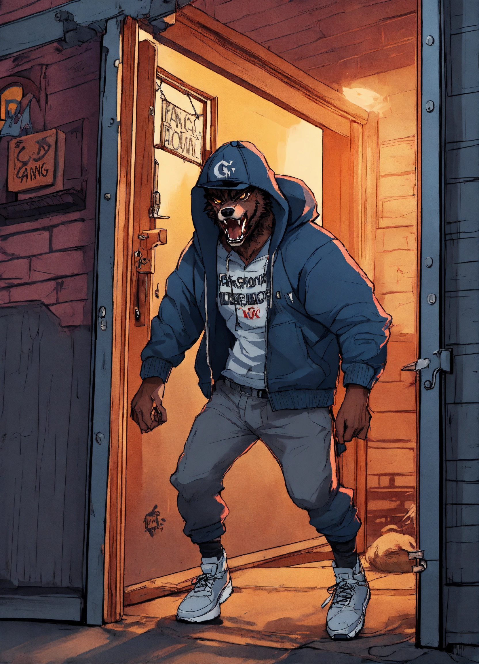 Lexica - Gangster werewolf wearing baseball caps and hoodie with the ...