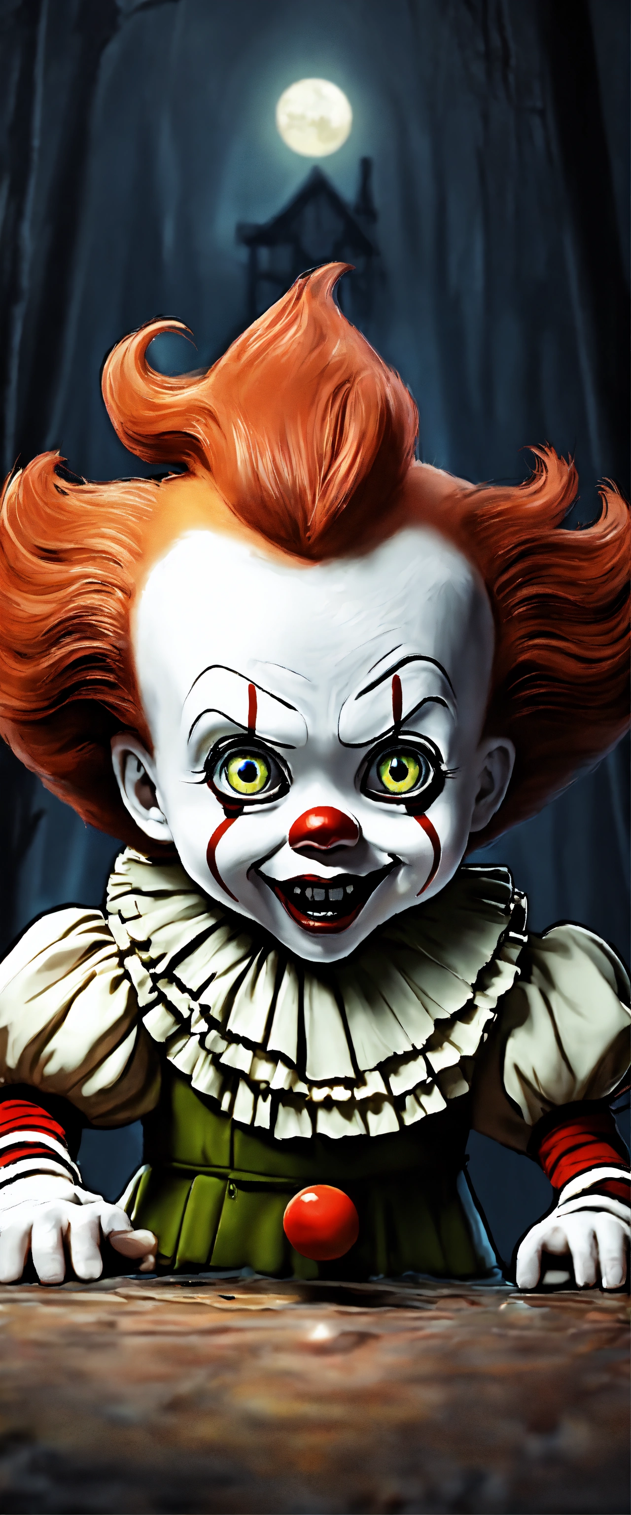 Lexica - Pennywise as a cute baby, cartoon effect, very big eyes. More ...