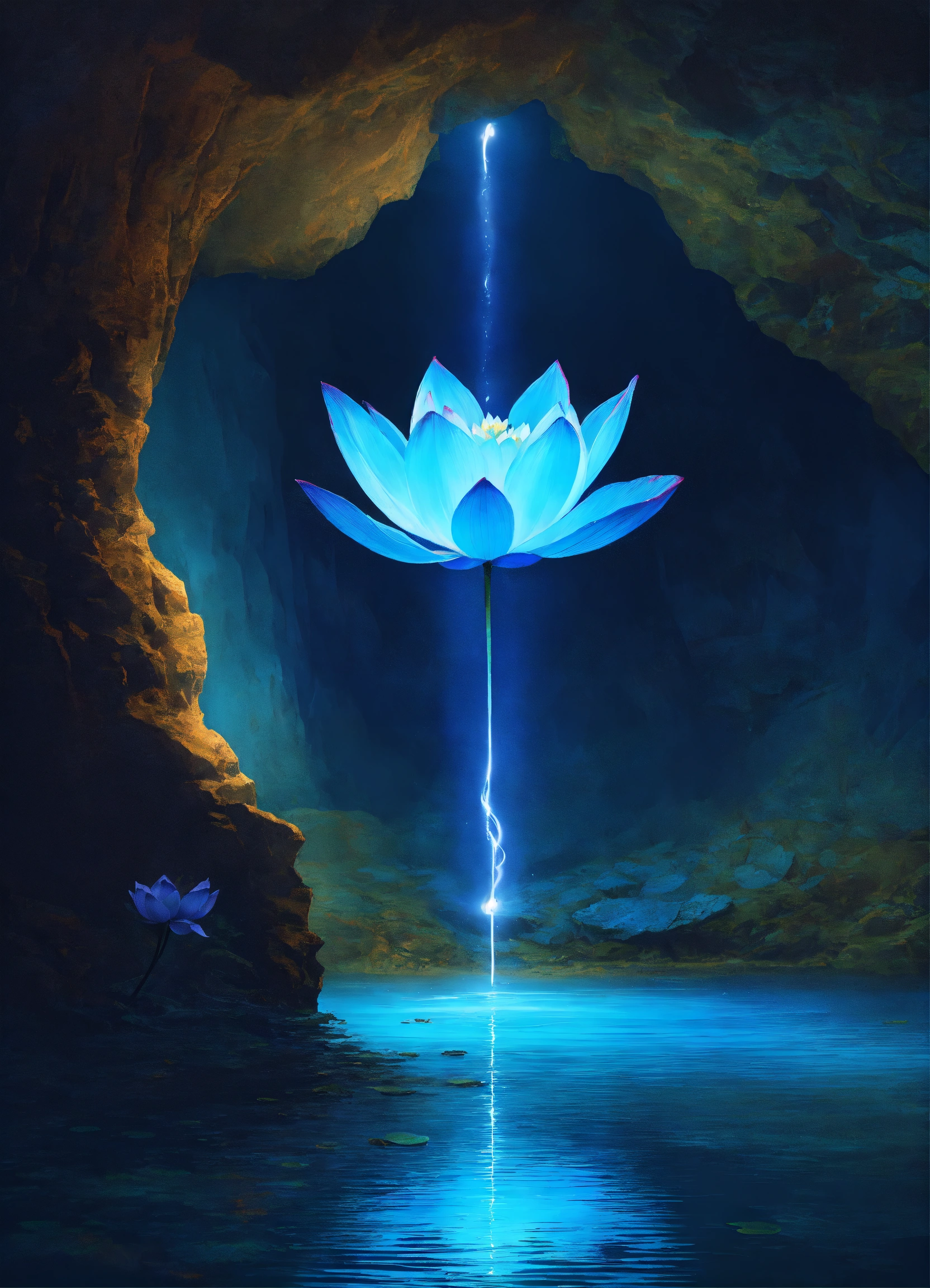 Lexica - An azure lotus illuminating a bright blue light emitting blue ...