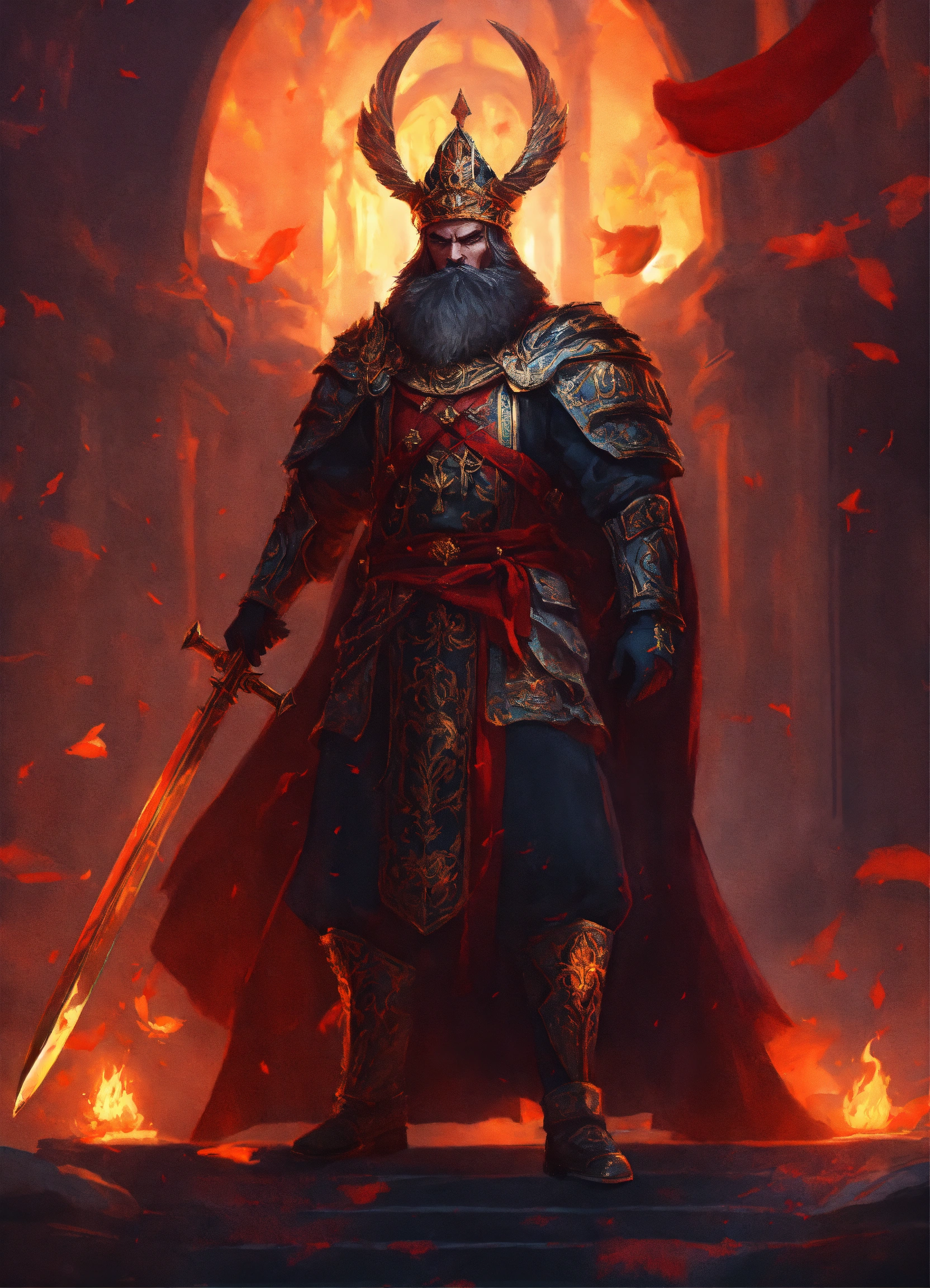 Lexica - A tyrannical warlord. Wearing regal regalia. Scary vibes. Evil aura.