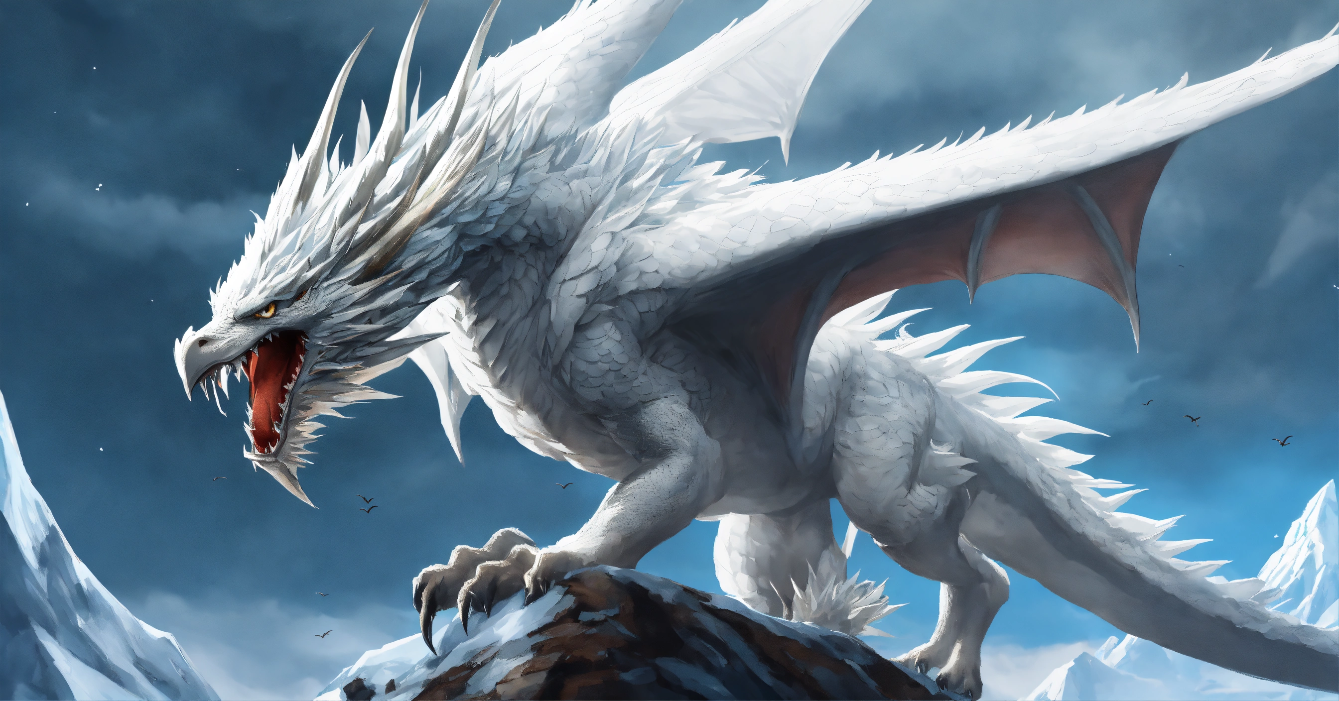 Lexica - Fine art, delicate detail, menacing, angry white dragon with a ...