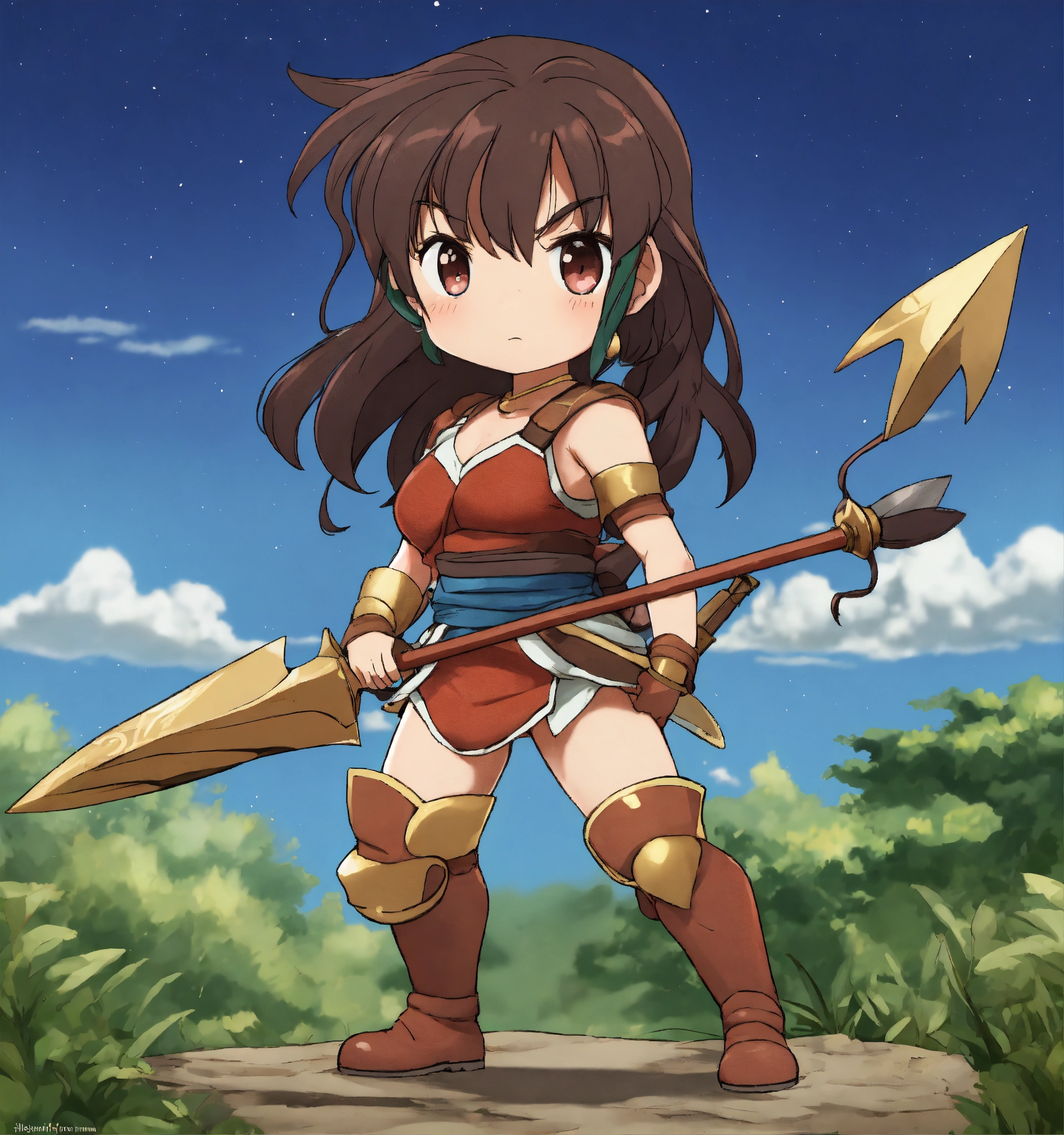 Lexica - 90s anime chibi kawaii primitive female dark hair holding a ...