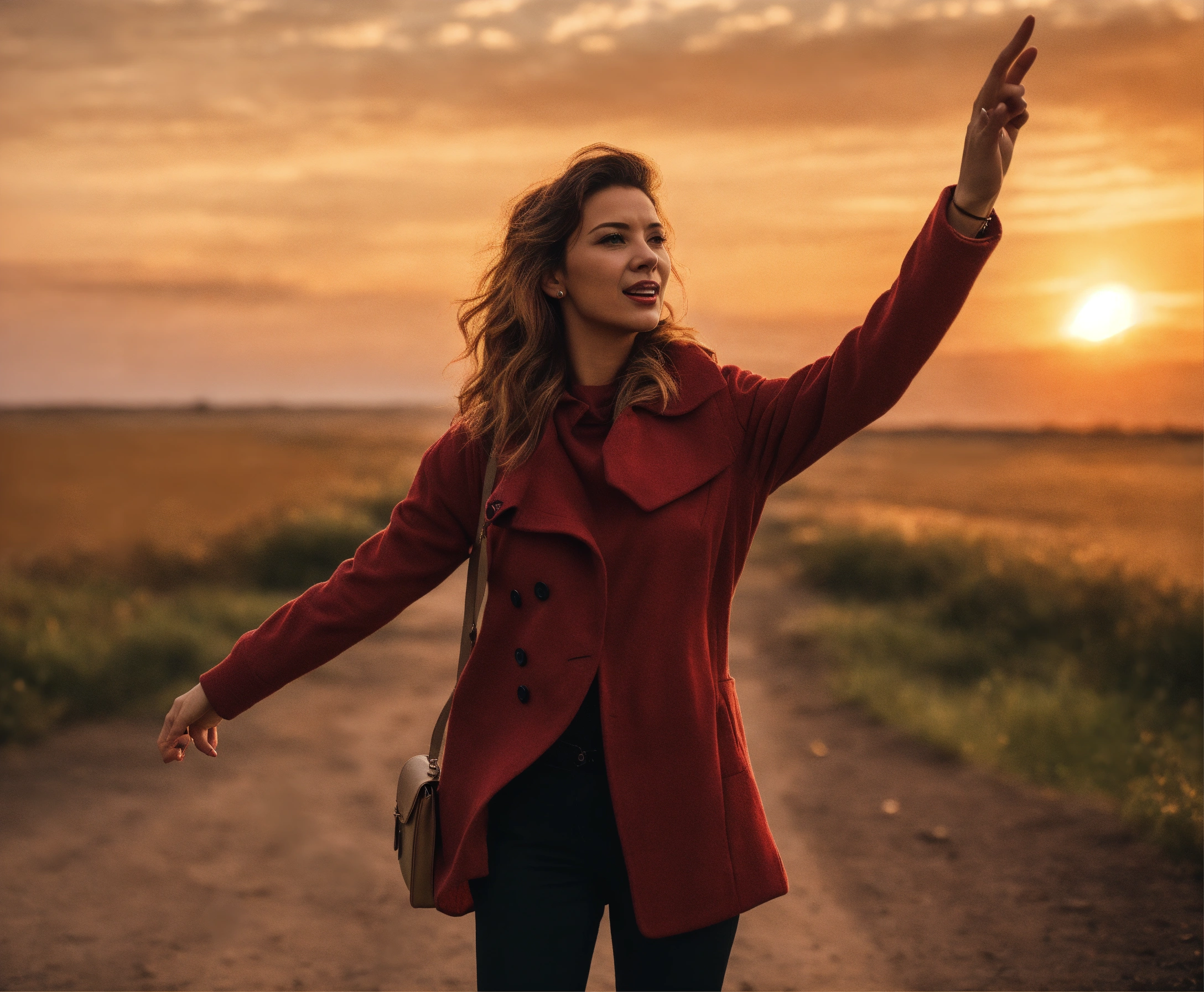 Lexica - A lady frantically waving her hands and pointing, realistic ...