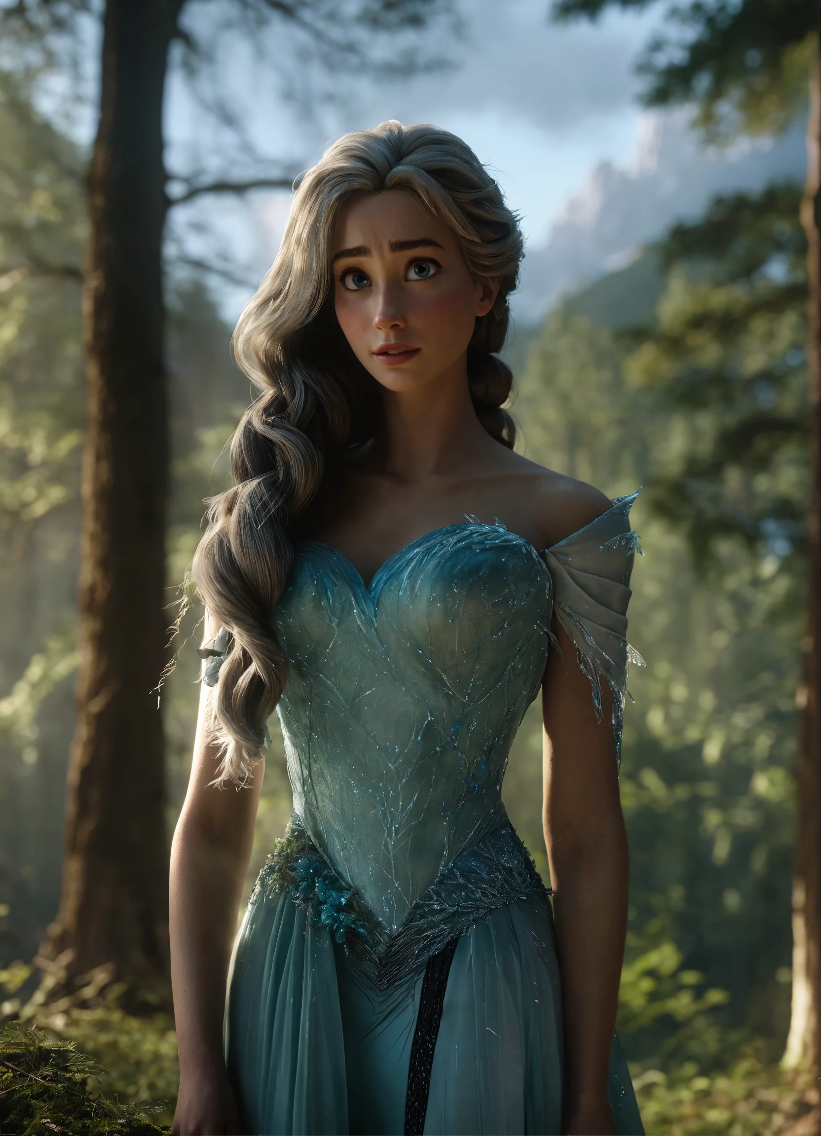 Lexica - Stunning Elsa in the forest, 8k photo, in action, cinematic